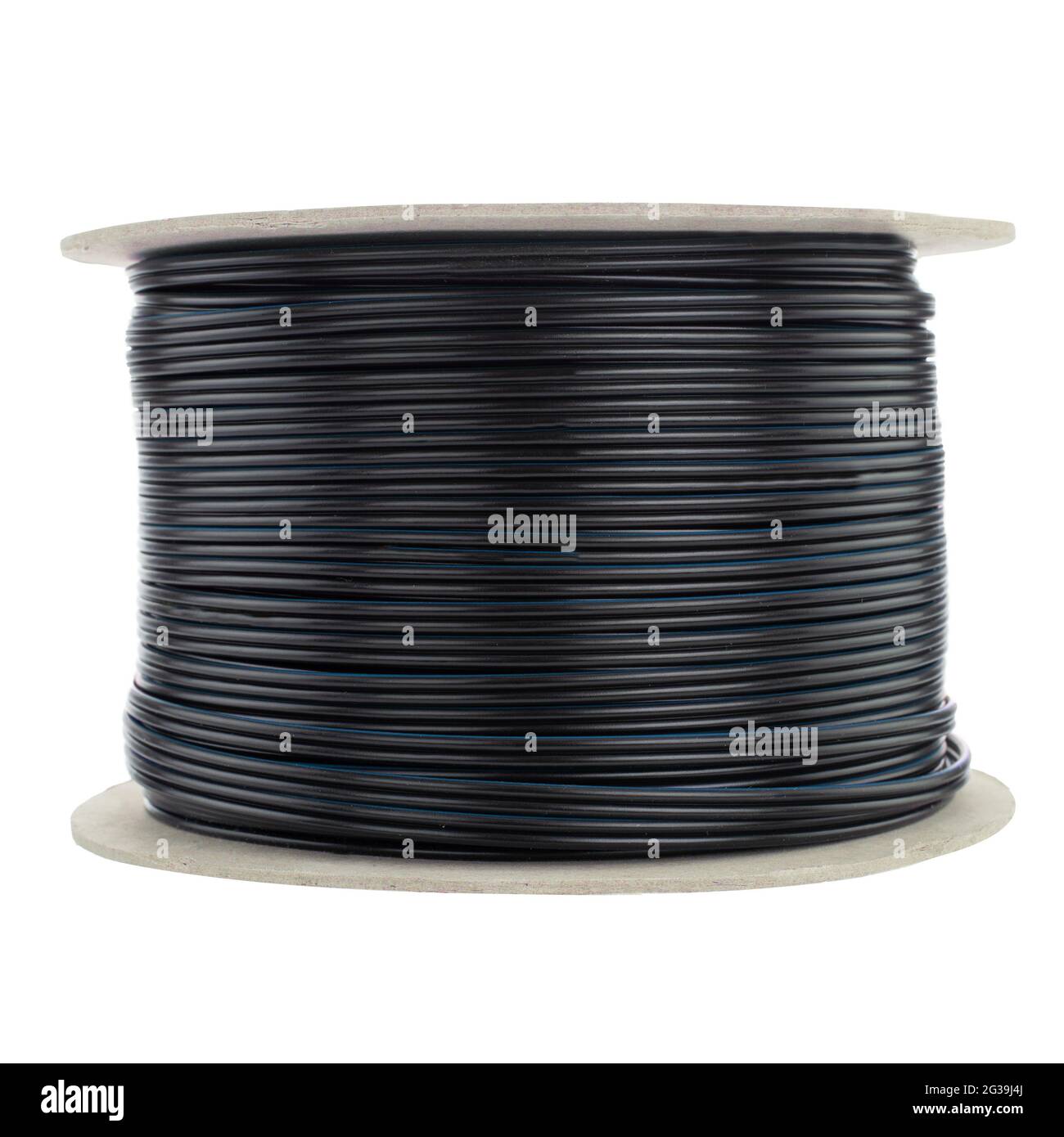 Roll of thick electric cable isolated on a white background. Black ...