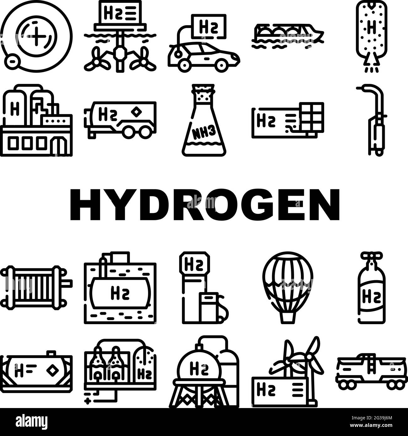 Hydrogen Energy Gas Collection Icons Set Vector Stock Vector Image ...