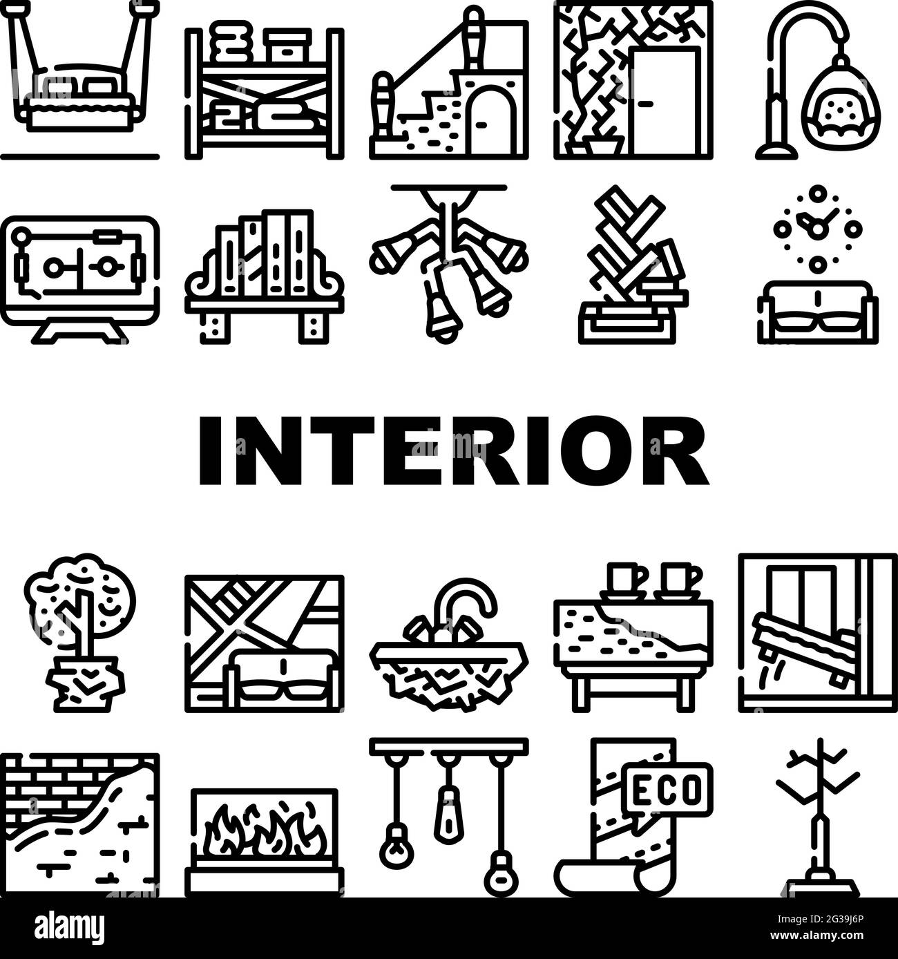 Interior Style Design Collection Icons Set Vector Stock Vector Image ...