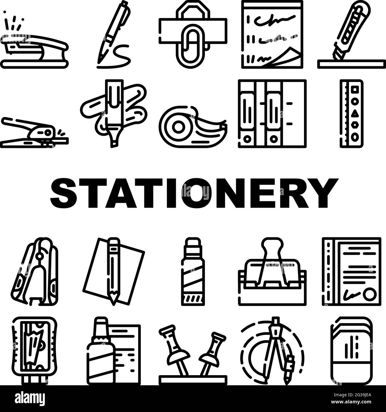 Stationery Equipment Collection Icons Set Vector Stock Vector Image ...