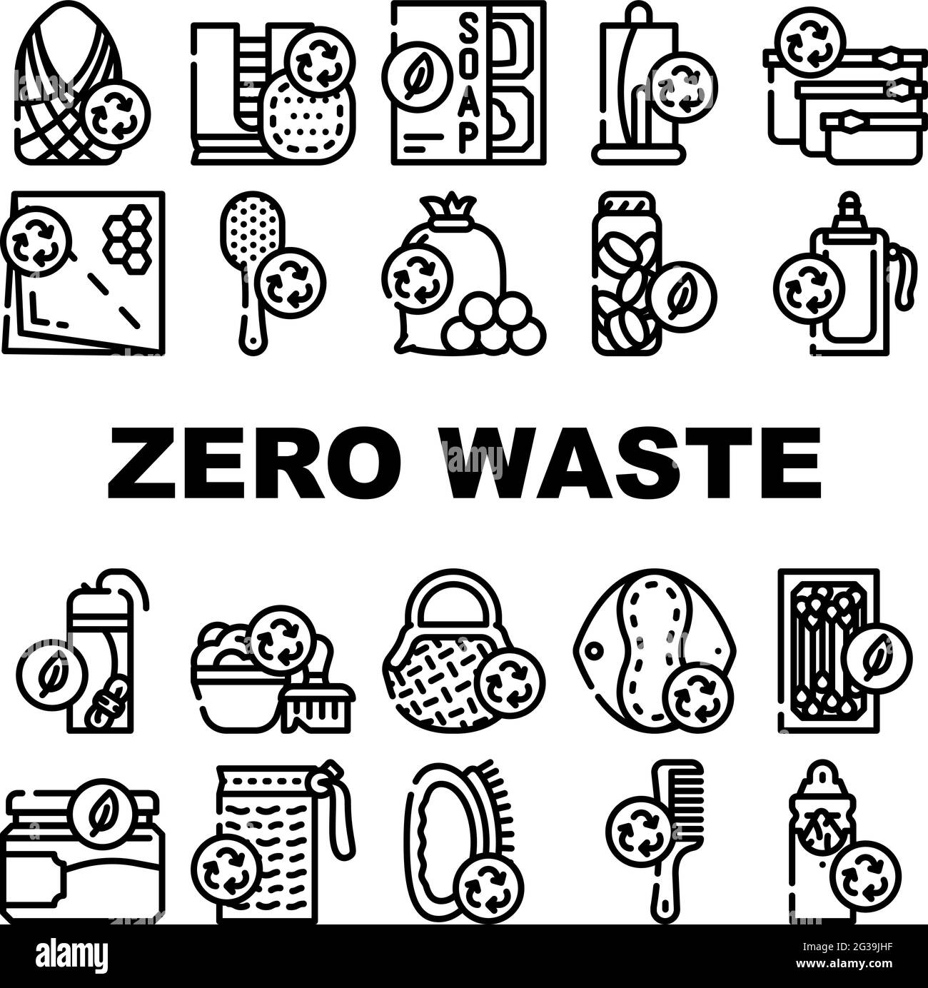 Zero Waste Products Collection Icons Set Vector Stock Vector Image ...