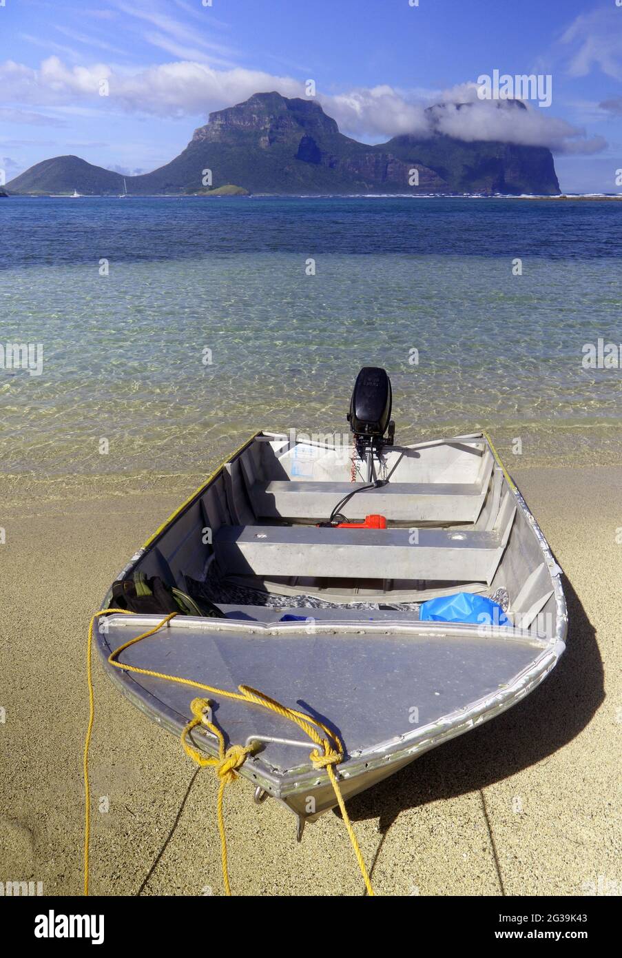 Tinnie on beach at North Bay, Lord Howe Island, NSW, Australia. No PR ...