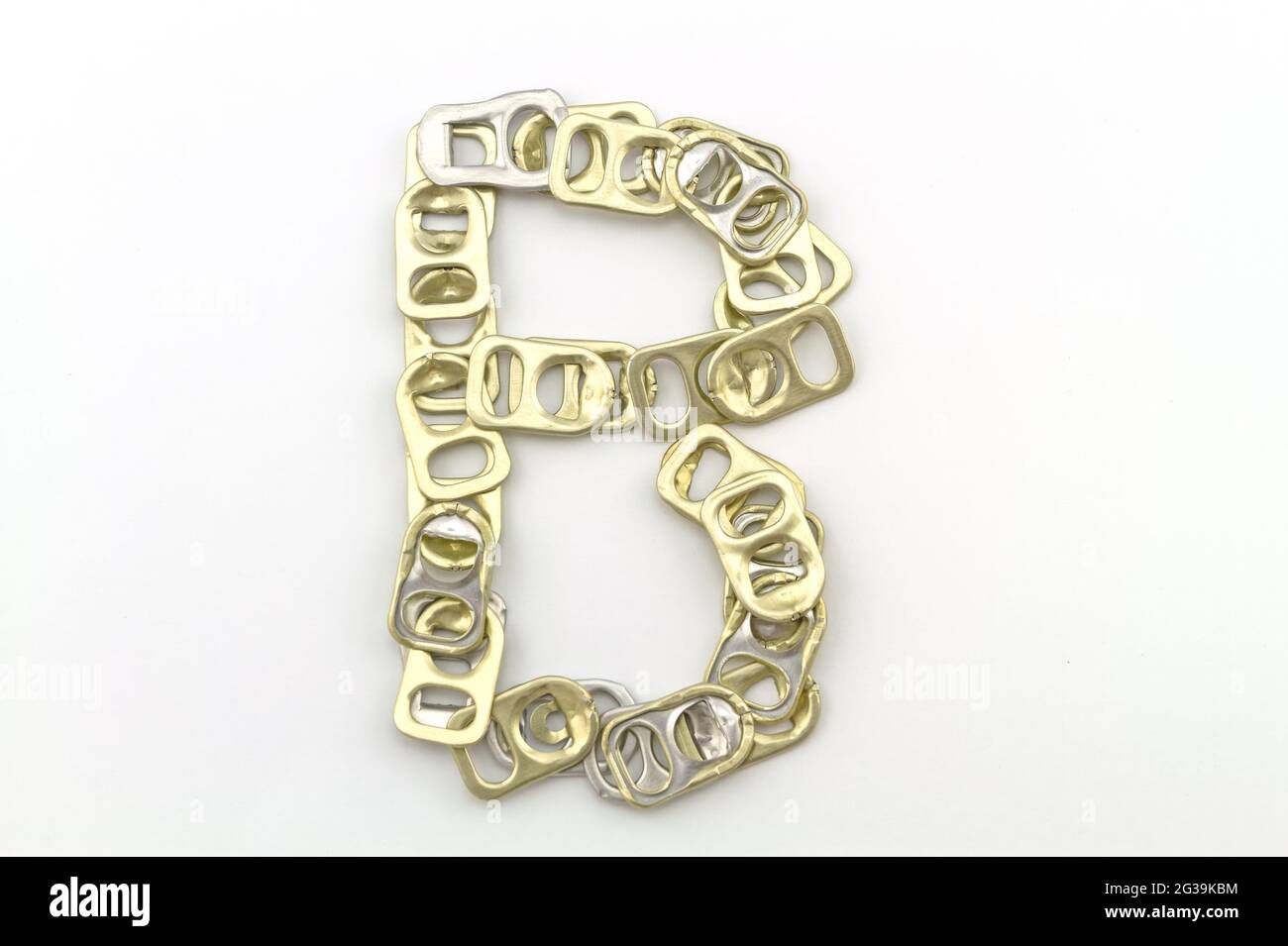 Alphabet of B stack from ring pull aluminum of cans on white background ...