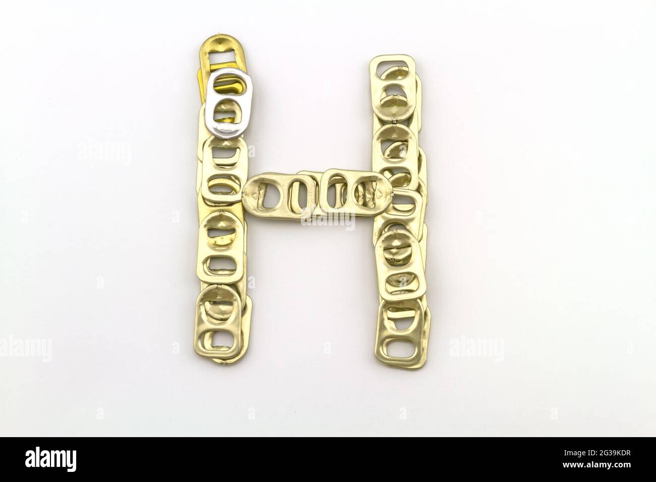 Alphabet of H stack from ring pull aluminum of cans on white background ...
