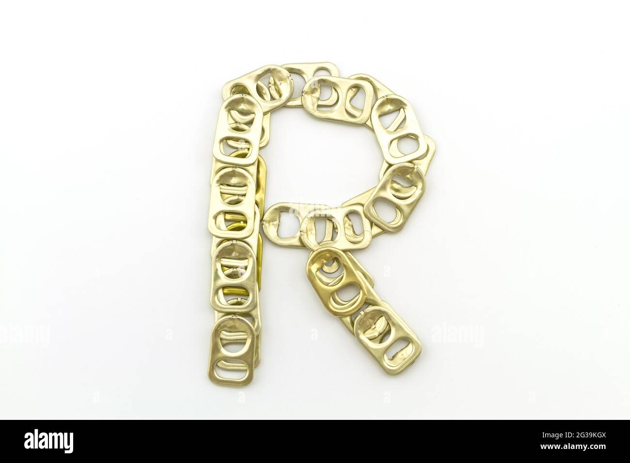 Alphabet of R stack from ring pull aluminum of cans on white background ...