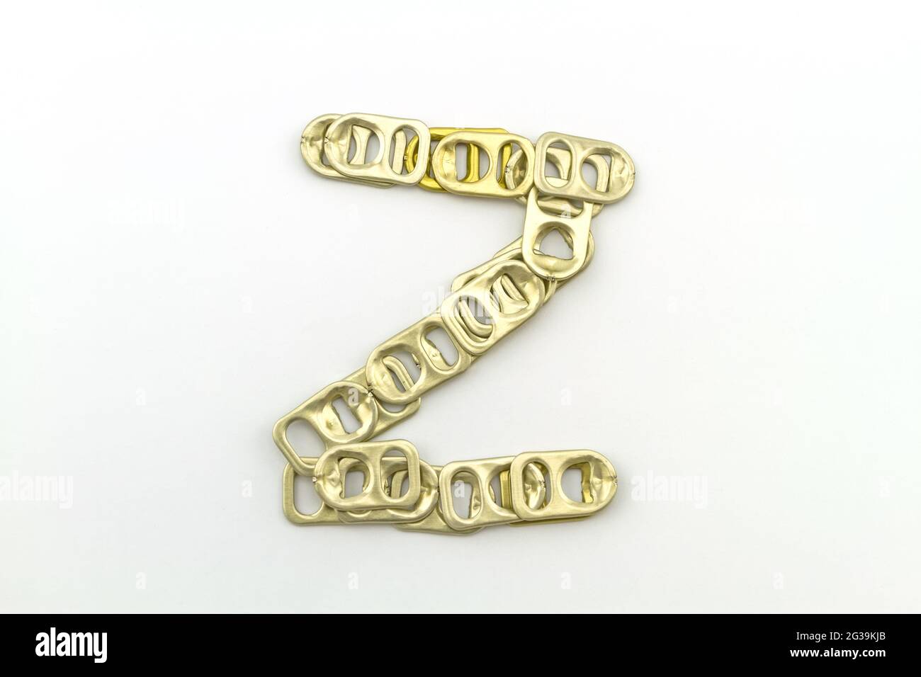 Alphabet of Z stack from ring pull aluminum of cans on white background ...