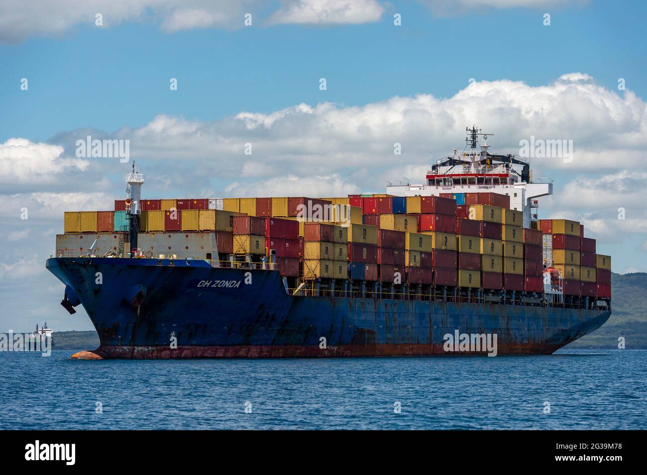 Container Ship GH Zonda at anchor in the Hauraki Gulf. Auckland, New ...