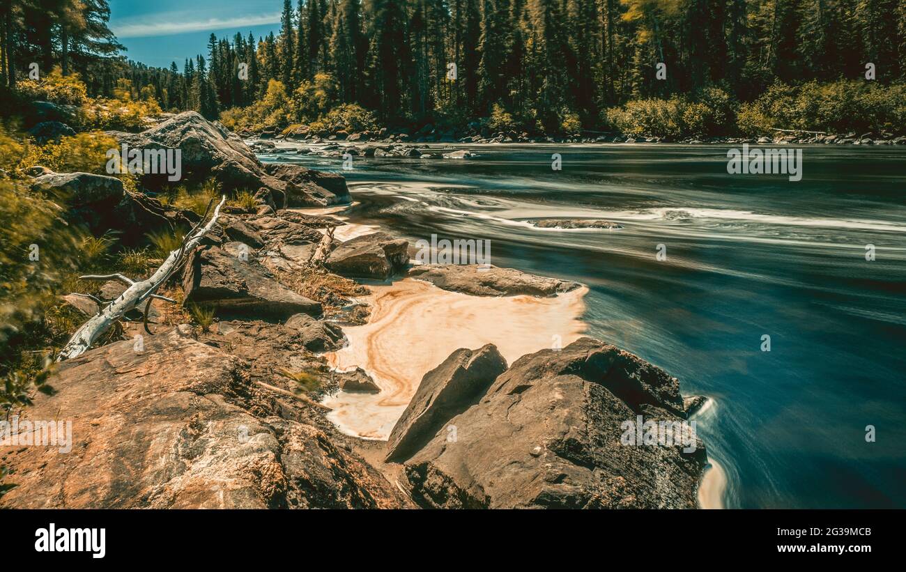 Beautiful river in Mauricie, Quebec, Canada, rapids, long exposure ...