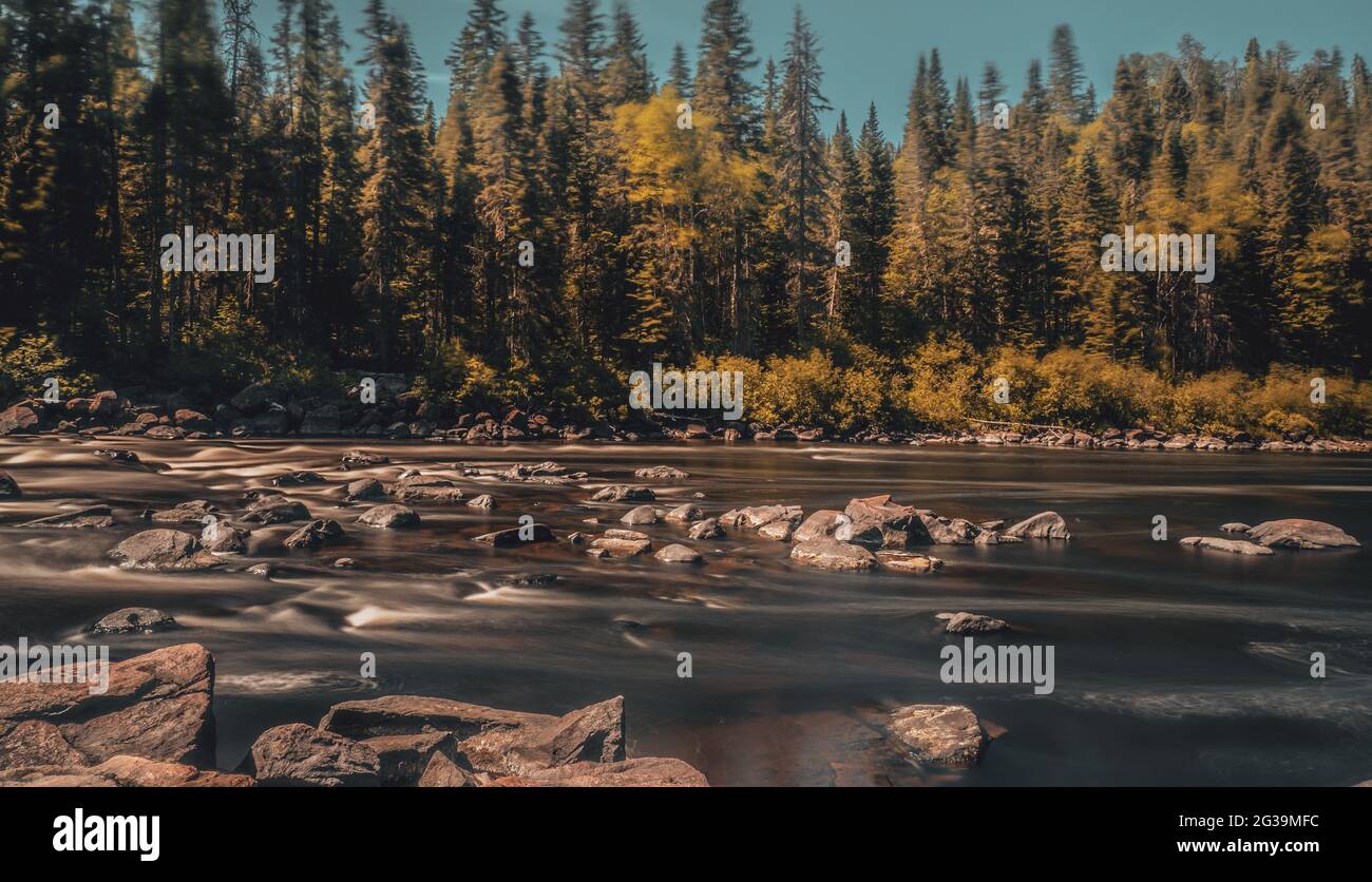 Beautiful river in Mauricie, Quebec, Canada, rapids, long exposure ...
