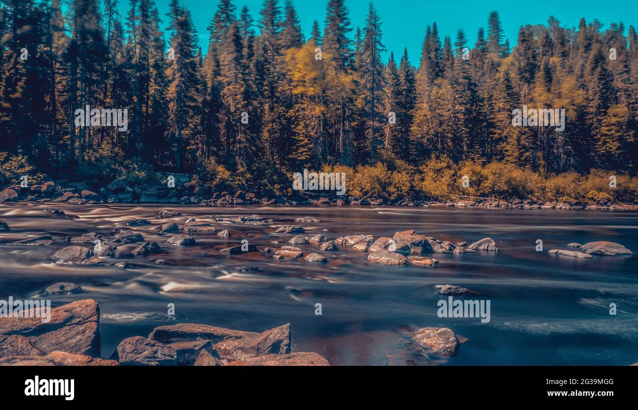 Beautiful river in Mauricie, Quebec, Canada, rapids, long exposure ...