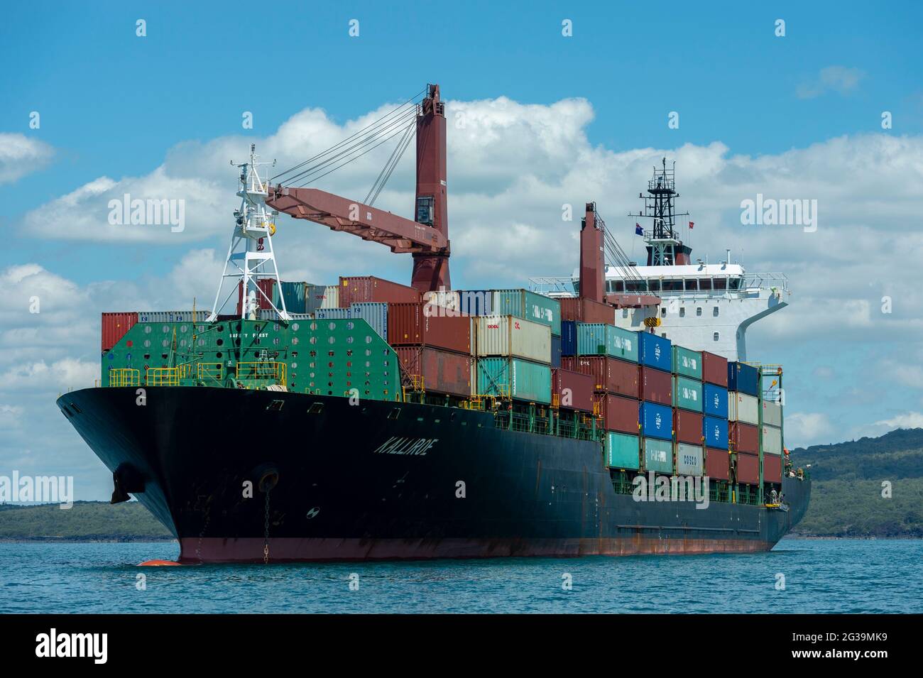 Container Ship Kalliroe at anchor in the Hauraki Gulf. Auckland, New ...
