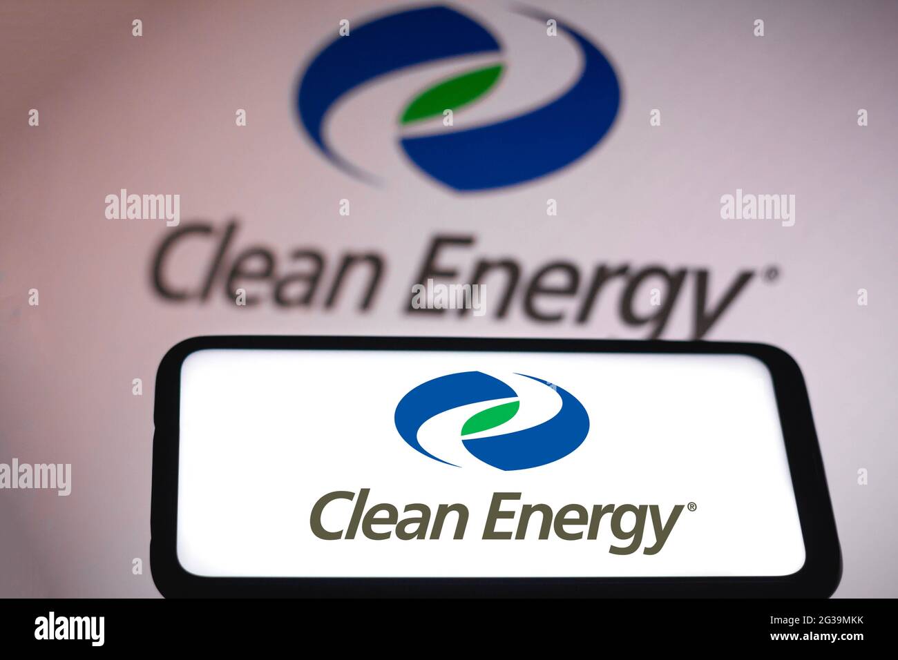 In this photo illustration the Clean Energy Fuels logo seen displayed ...