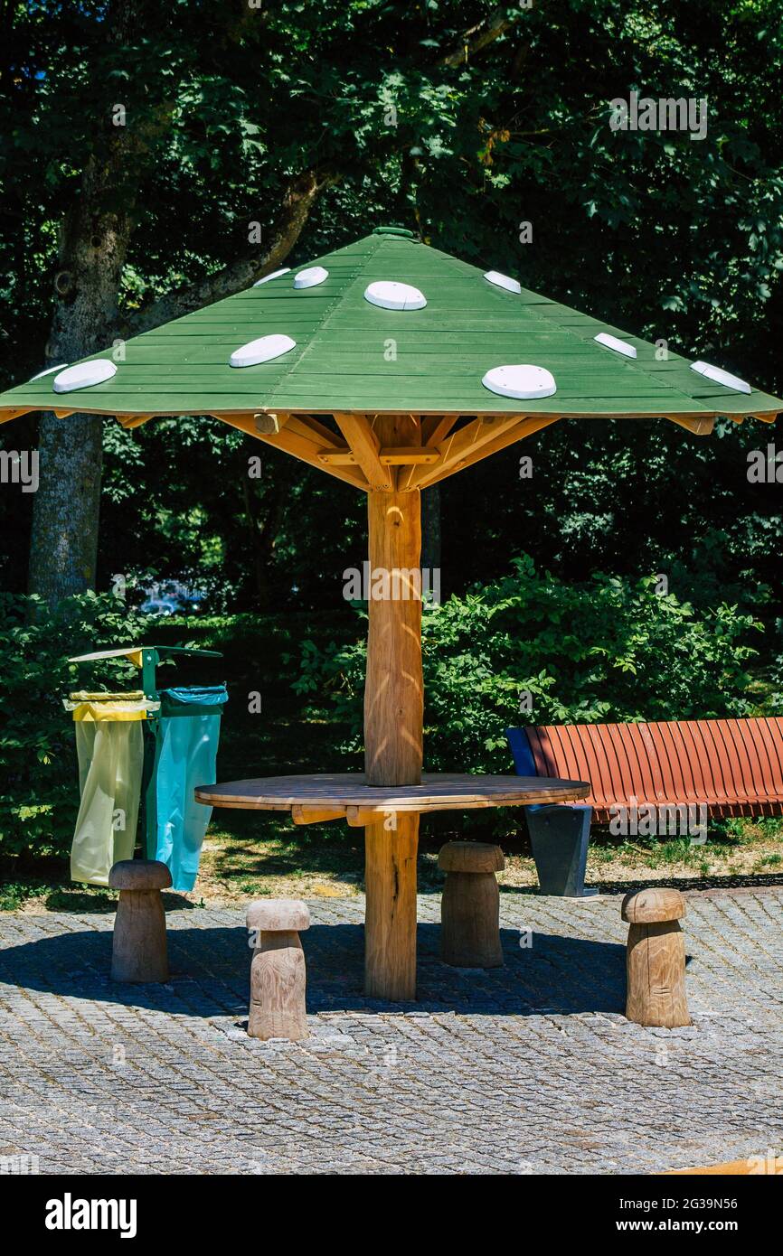 Reims France June 14, 2021 New wooden playground installed by the city ...
