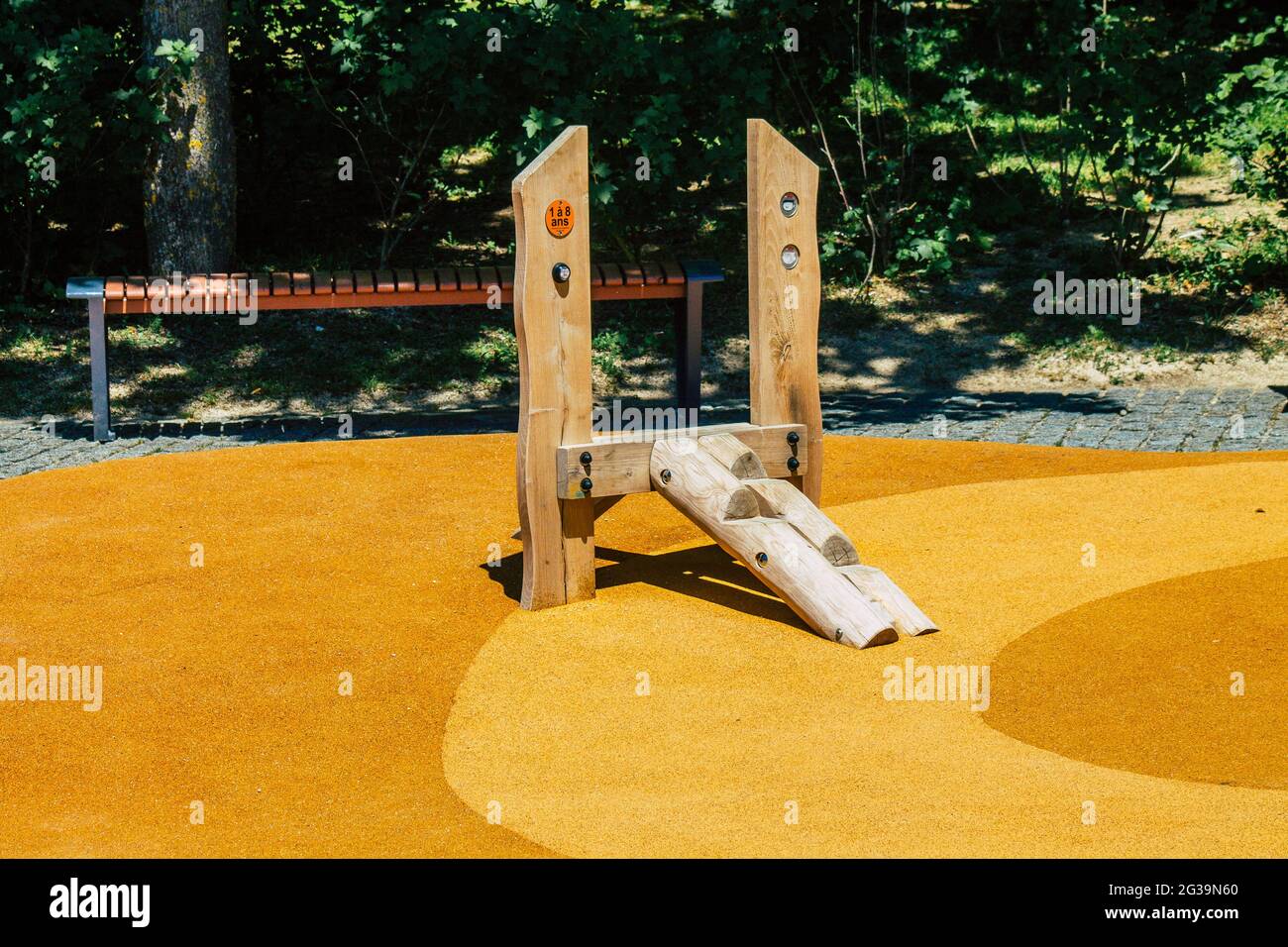 Reims France June 14, 2021 New wooden playground installed by the city ...