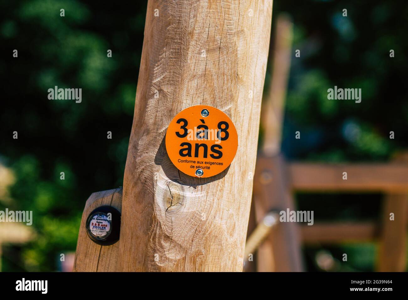 Reims France June 14, 2021 New wooden playground installed by the city ...