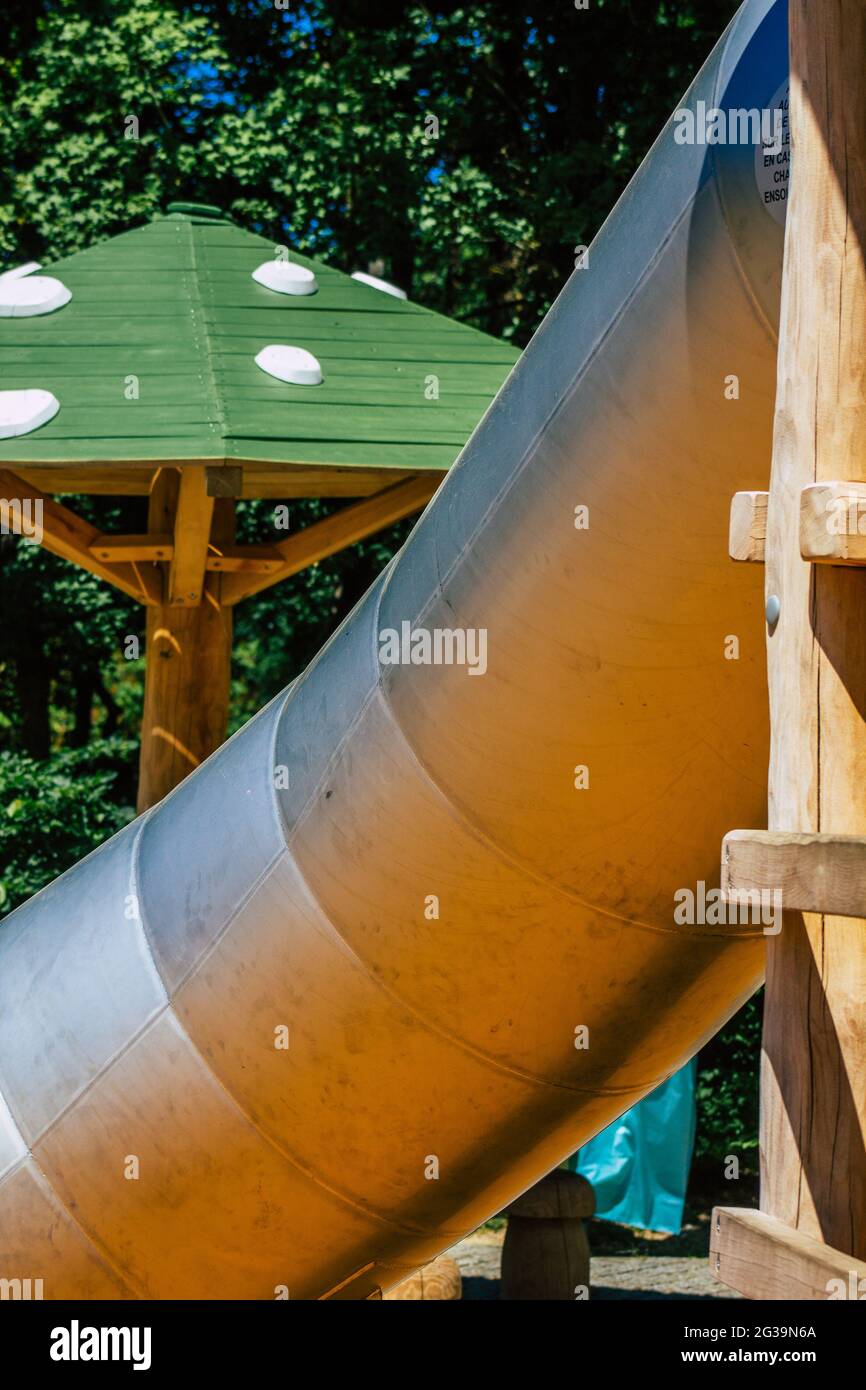 Reims France June 14, 2021 New wooden playground installed by the city ...