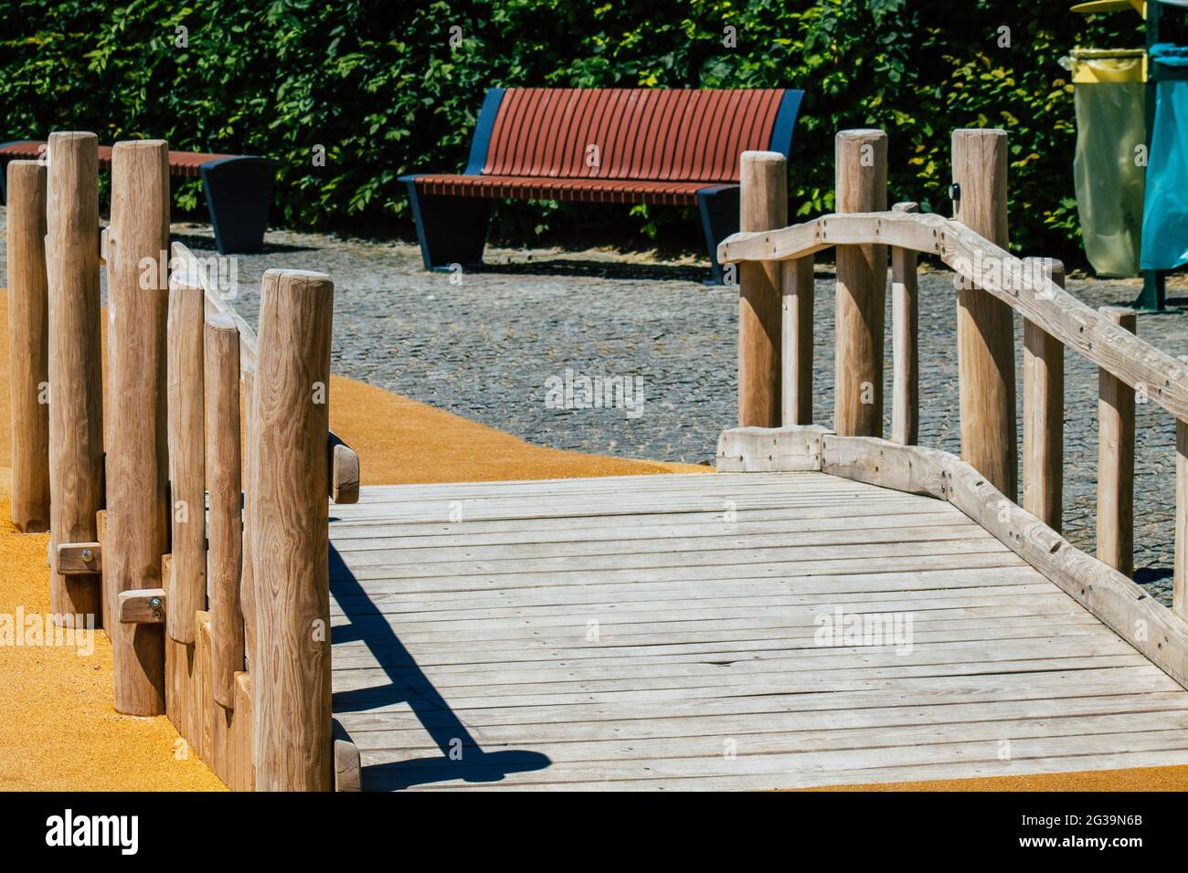 Reims France June 14, 2021 New wooden playground installed by the city ...