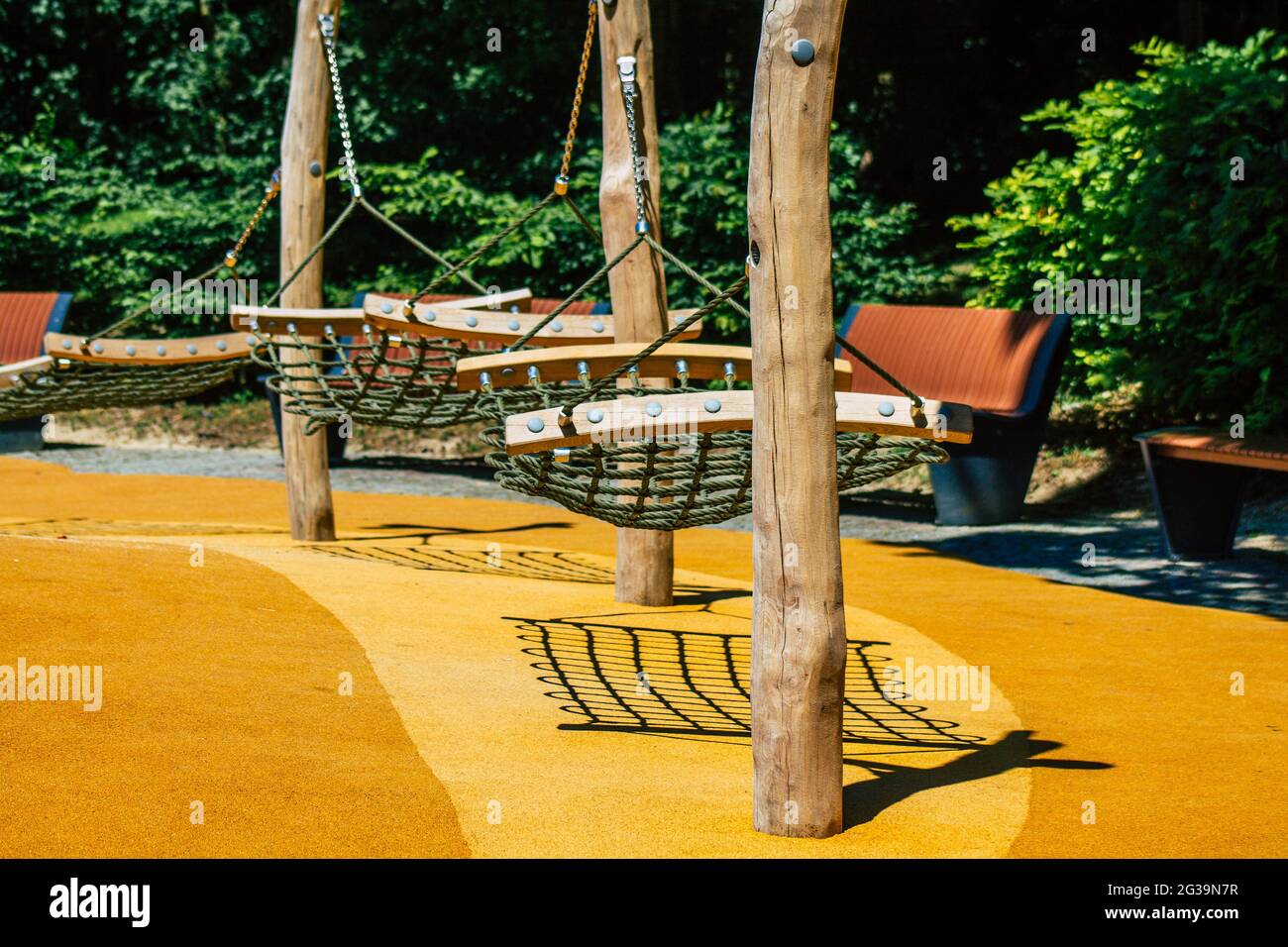 Reims France June 14, 2021 New wooden playground installed by the city ...