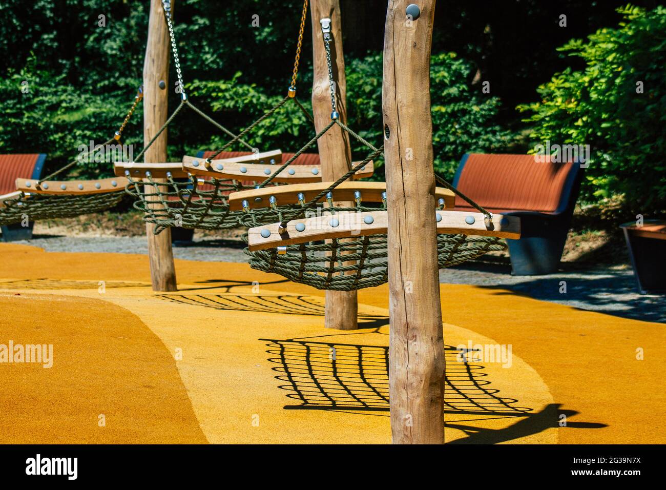 Reims France June 14, 2021 New wooden playground installed by the city ...