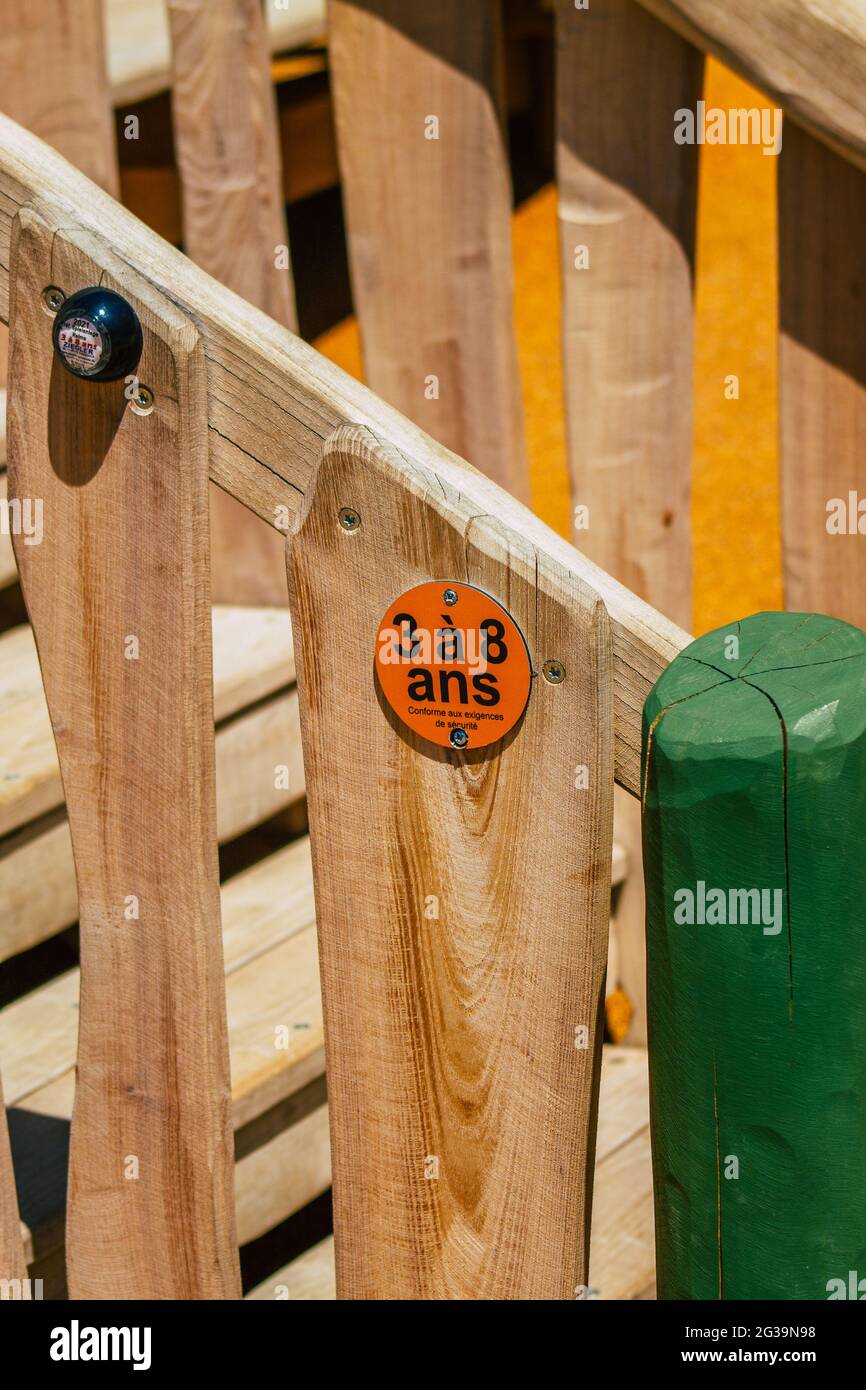 Reims France June 14, 2021 New wooden playground installed by the city ...