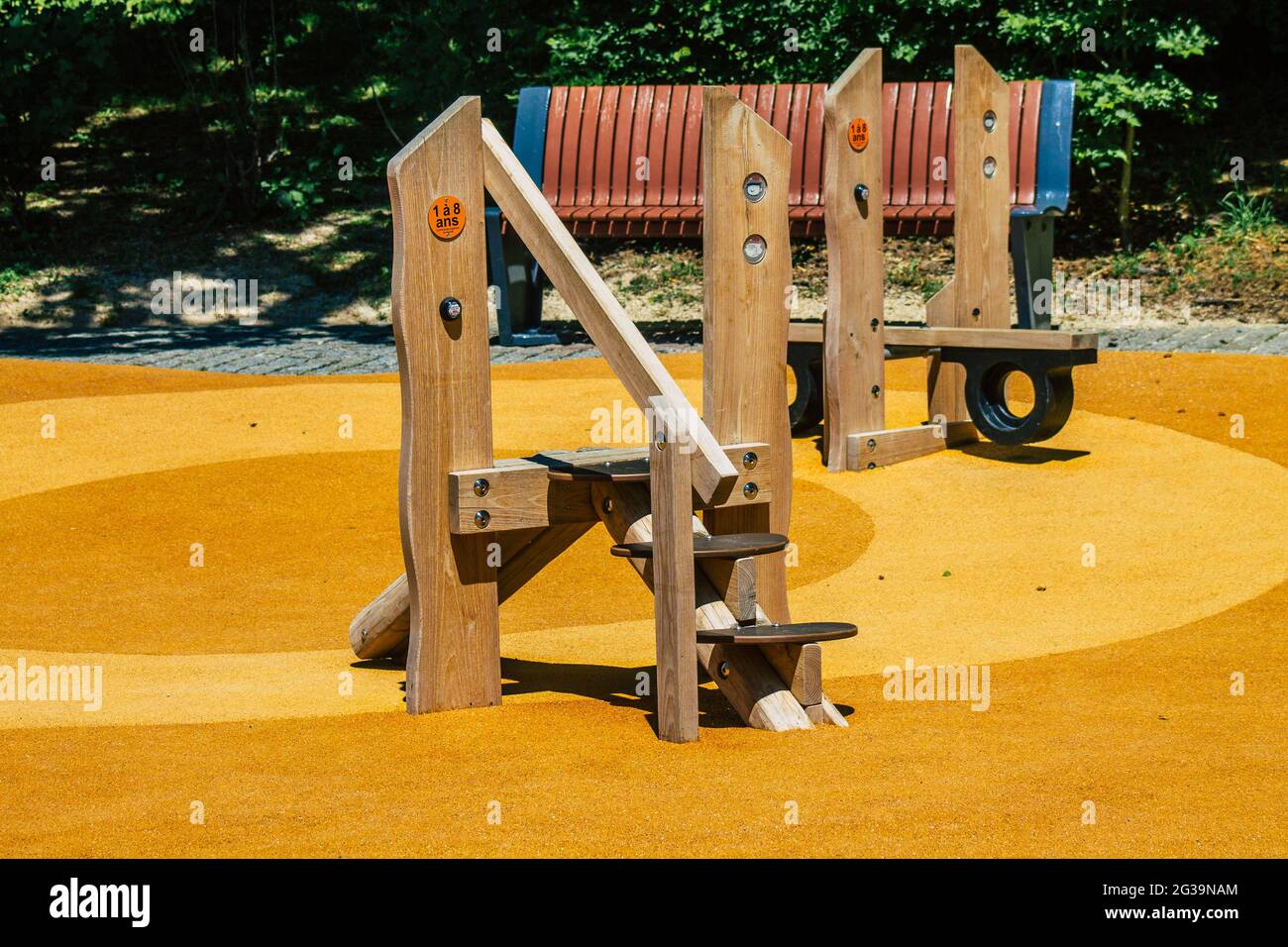 Reims France June 14, 2021 New wooden playground installed by the city ...