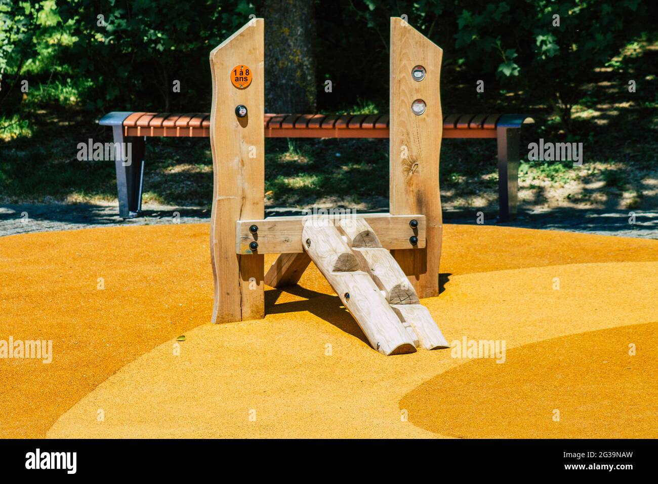 Reims France June 14, 2021 New wooden playground installed by the city ...
