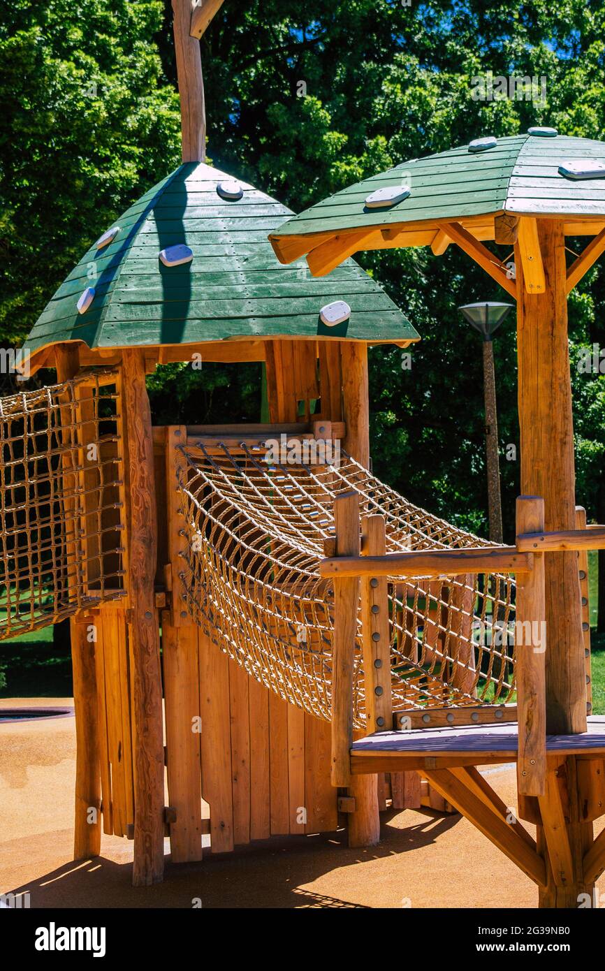 Reims France June 14, 2021 New wooden playground installed by the city ...