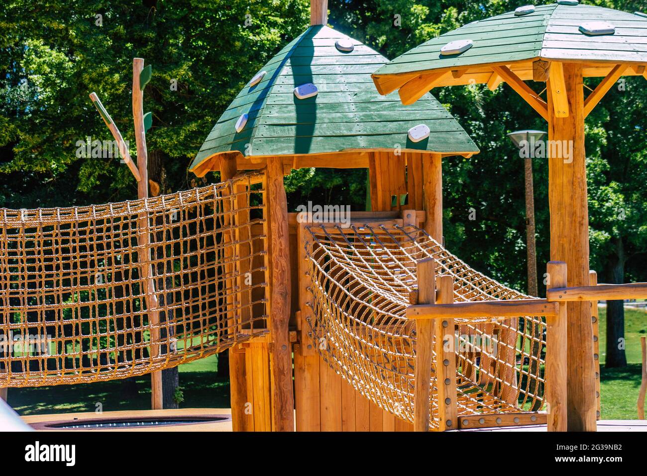 Reims France June 14, 2021 New wooden playground installed by the city ...