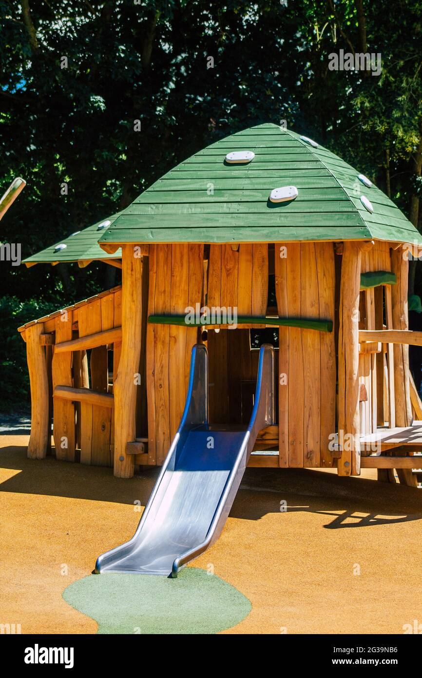 Reims France June 14, 2021 New wooden playground installed by the city ...