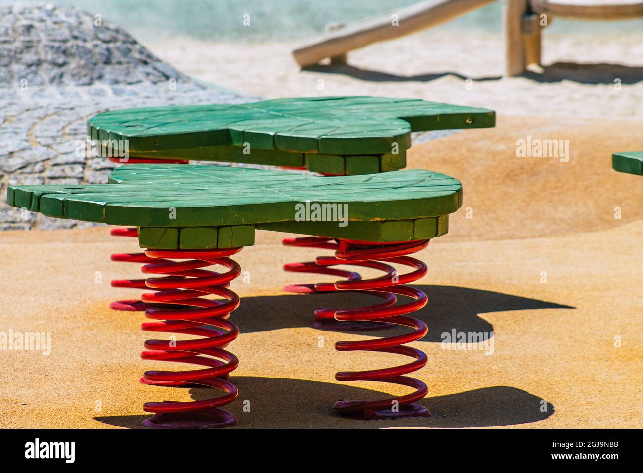 Reims France June 14, 2021 New wooden playground installed by the city ...