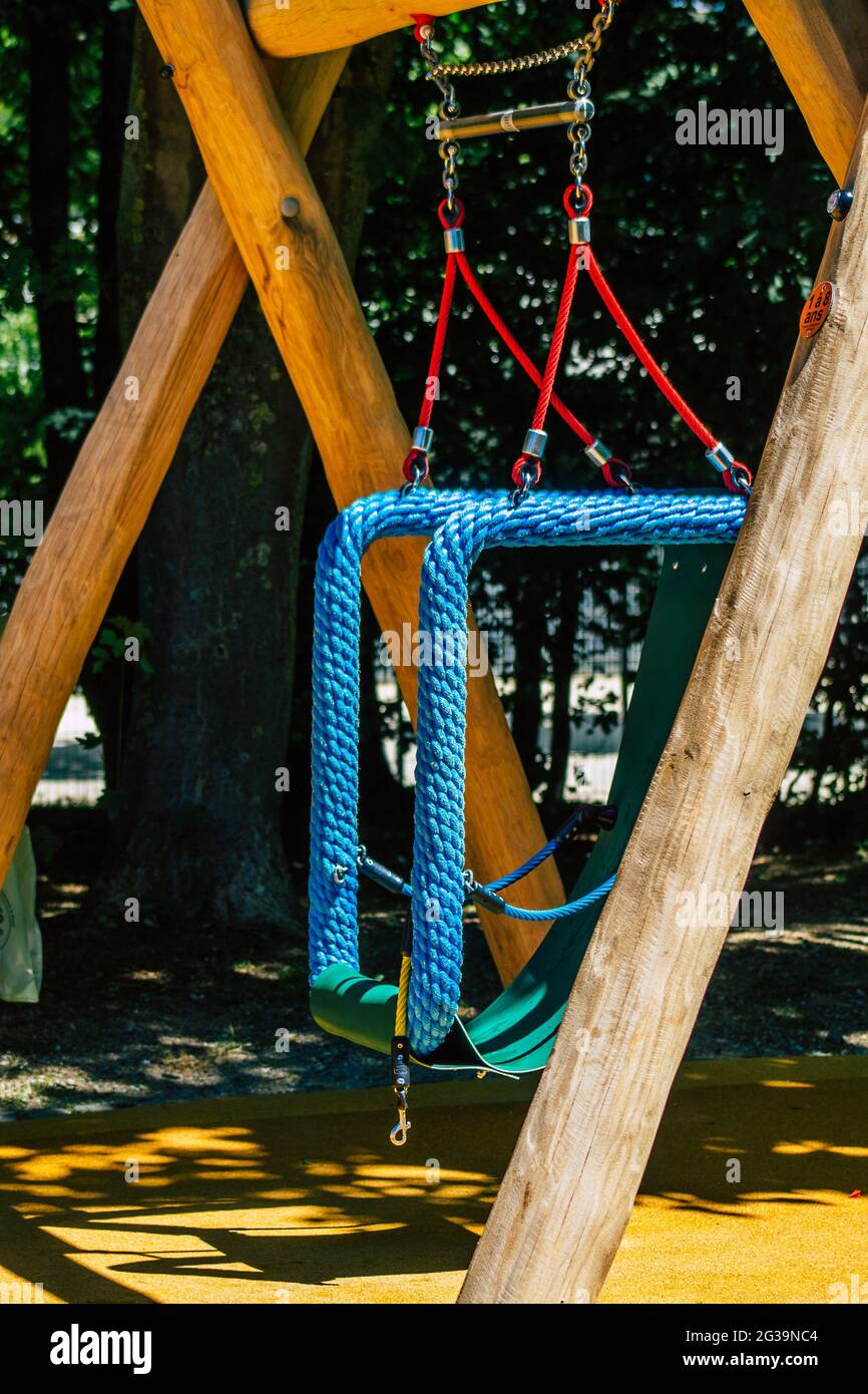 Reims France June 14, 2021 New wooden playground installed by the city ...