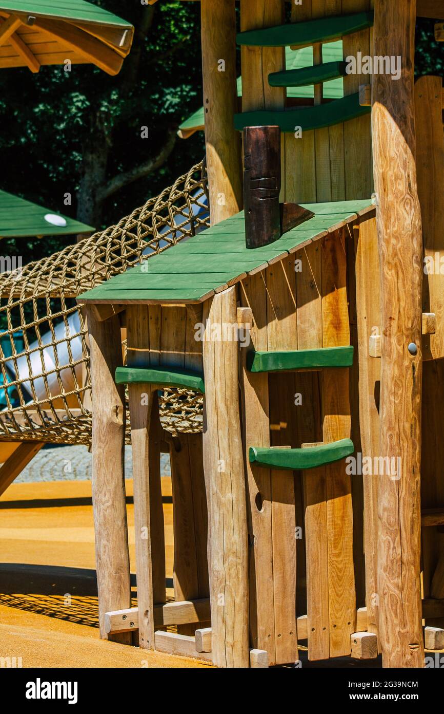 Reims France June 14, 2021 New wooden playground installed by the city ...