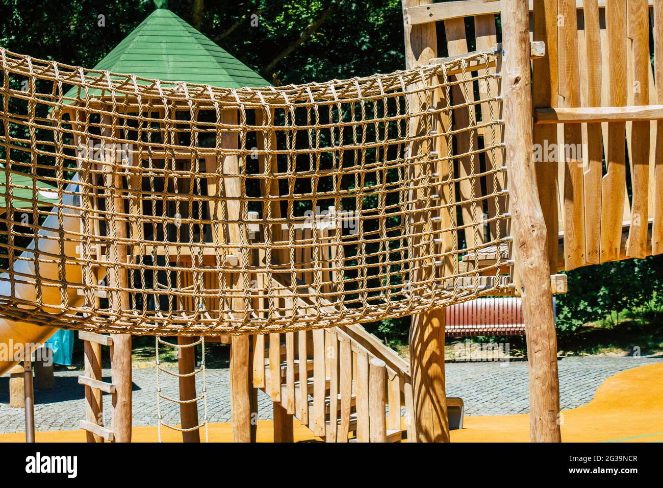 Reims France June 14, 2021 New wooden playground installed by the city ...