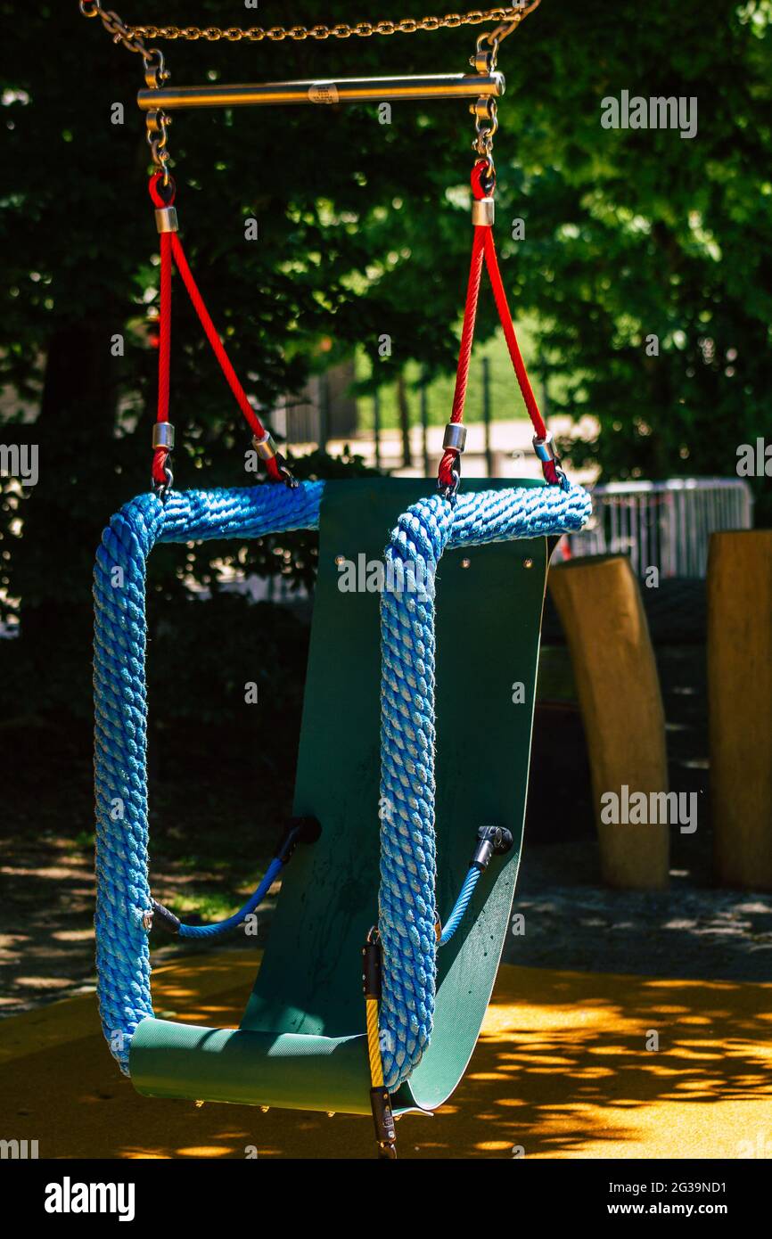 Reims France June 14, 2021 New wooden playground installed by the city ...