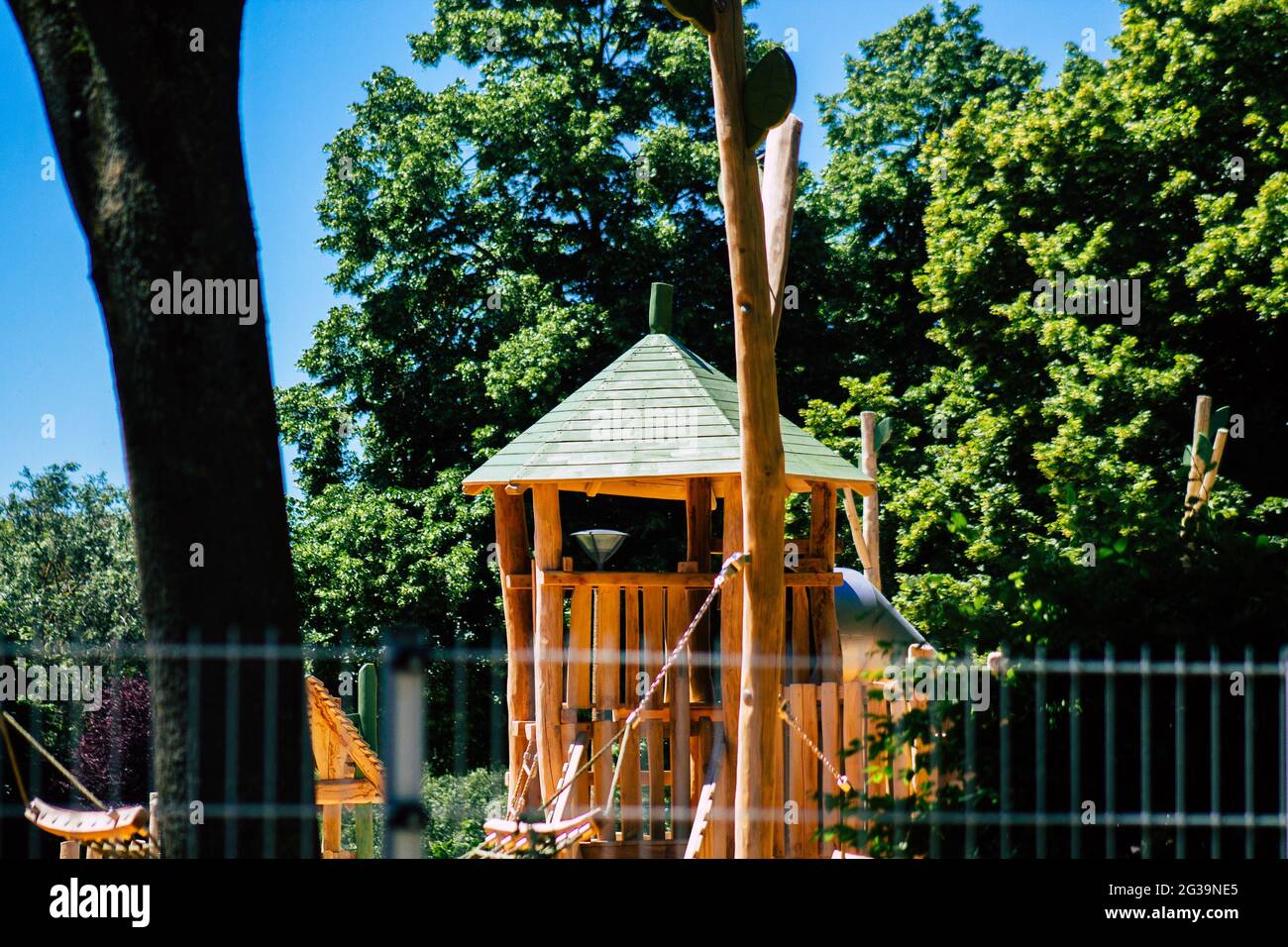 Reims France June 14, 2021 New wooden playground installed by the city ...