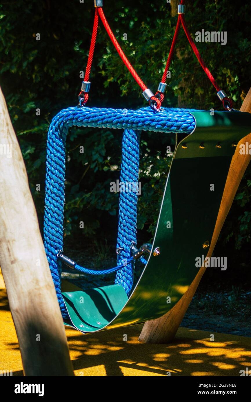Reims France June 14, 2021 New wooden playground installed by the city ...