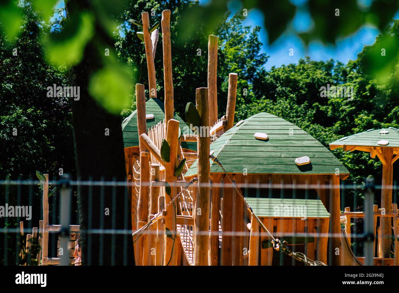 Reims France June 14, 2021 New wooden playground installed by the city ...