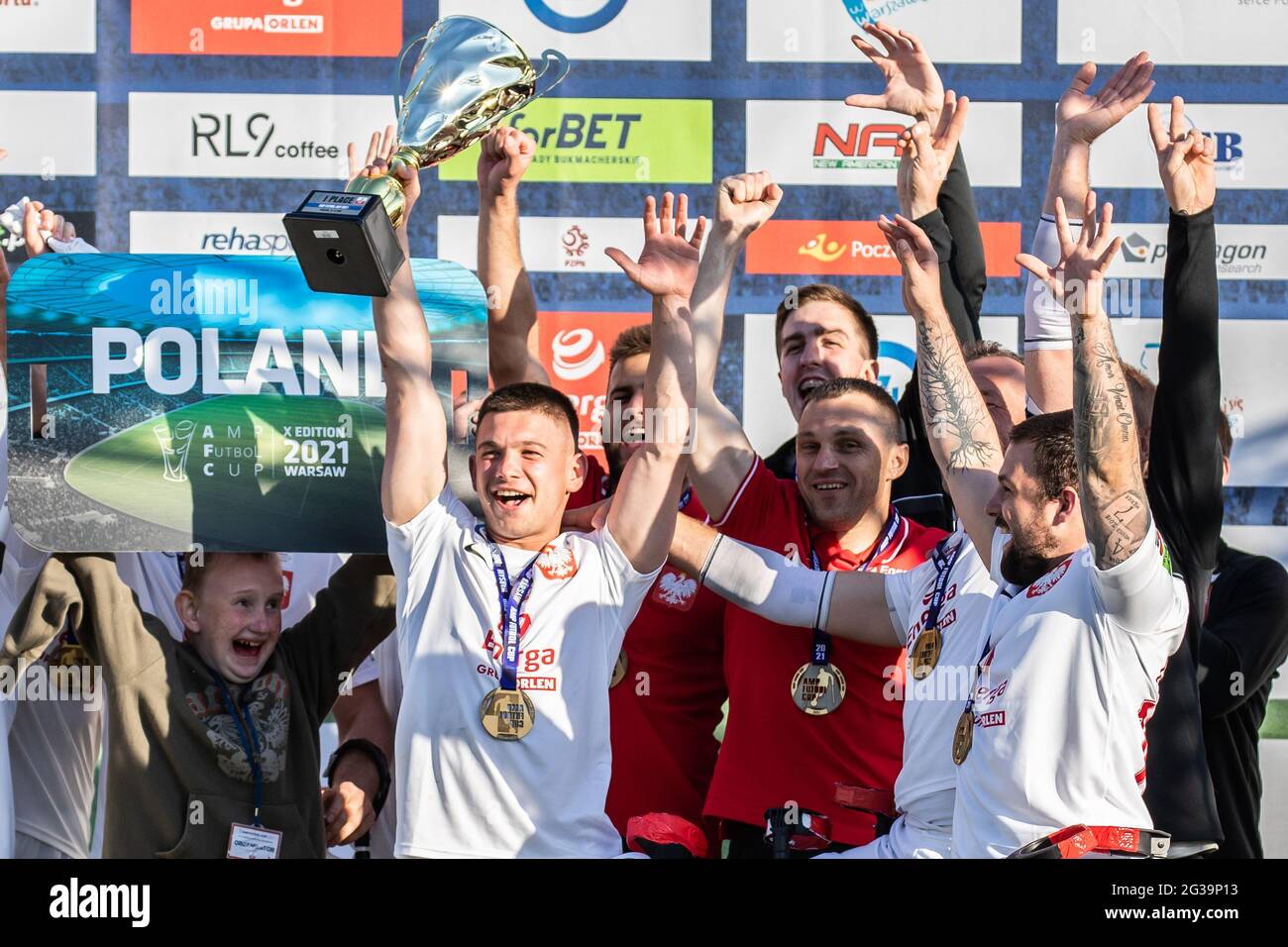 Poland amputee football team celebrate a victory during AMP Futbol Cup ...