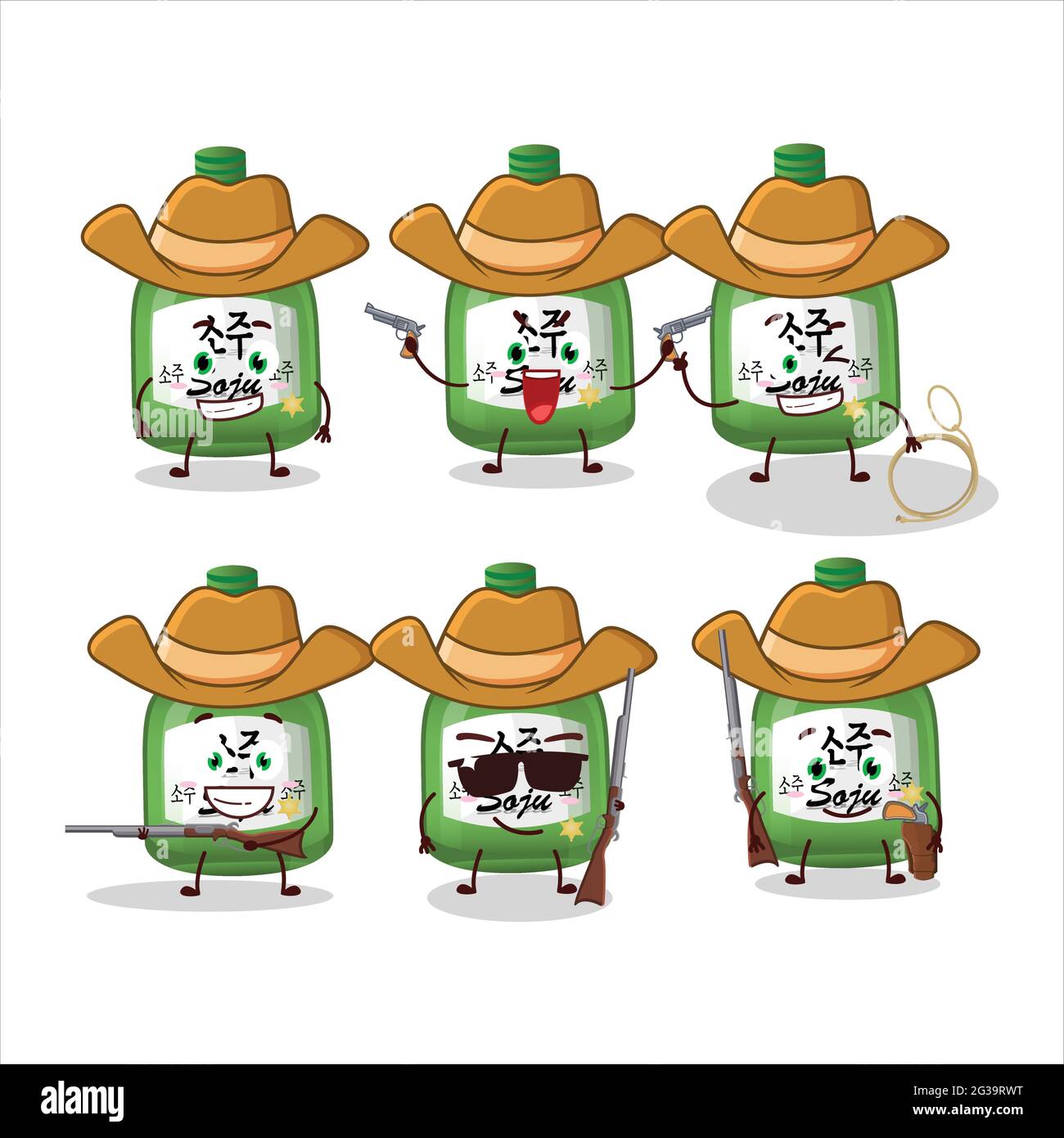 Cool cowboy soju cartoon character with a cute hat. Vector illustration ...