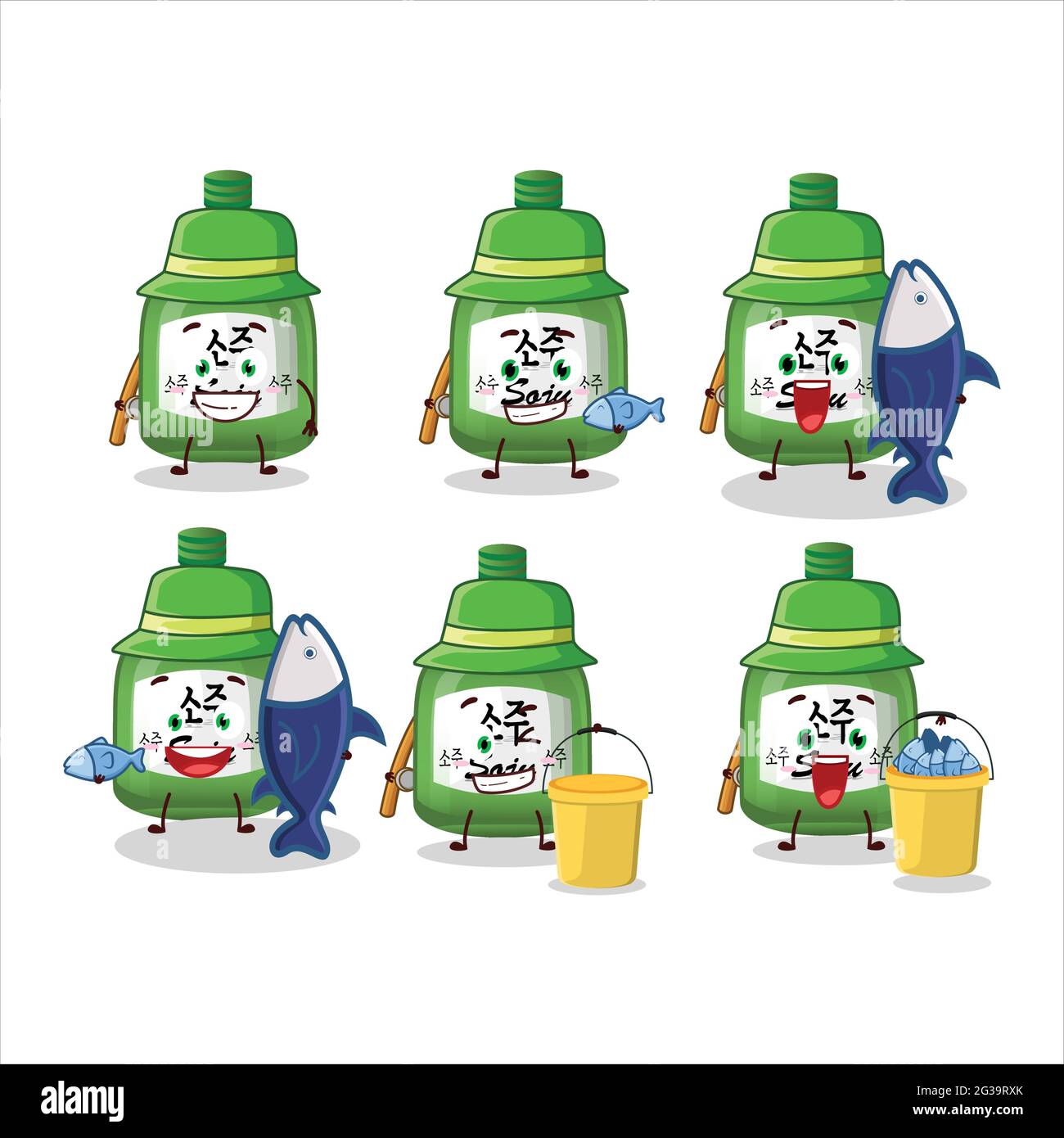 A fisherman soju cartoon picture catch a big fish. Vector illustration ...