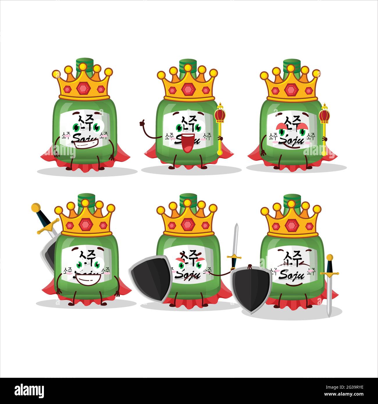 A Charismatic King soju cartoon character wearing a gold crown. Vector ...