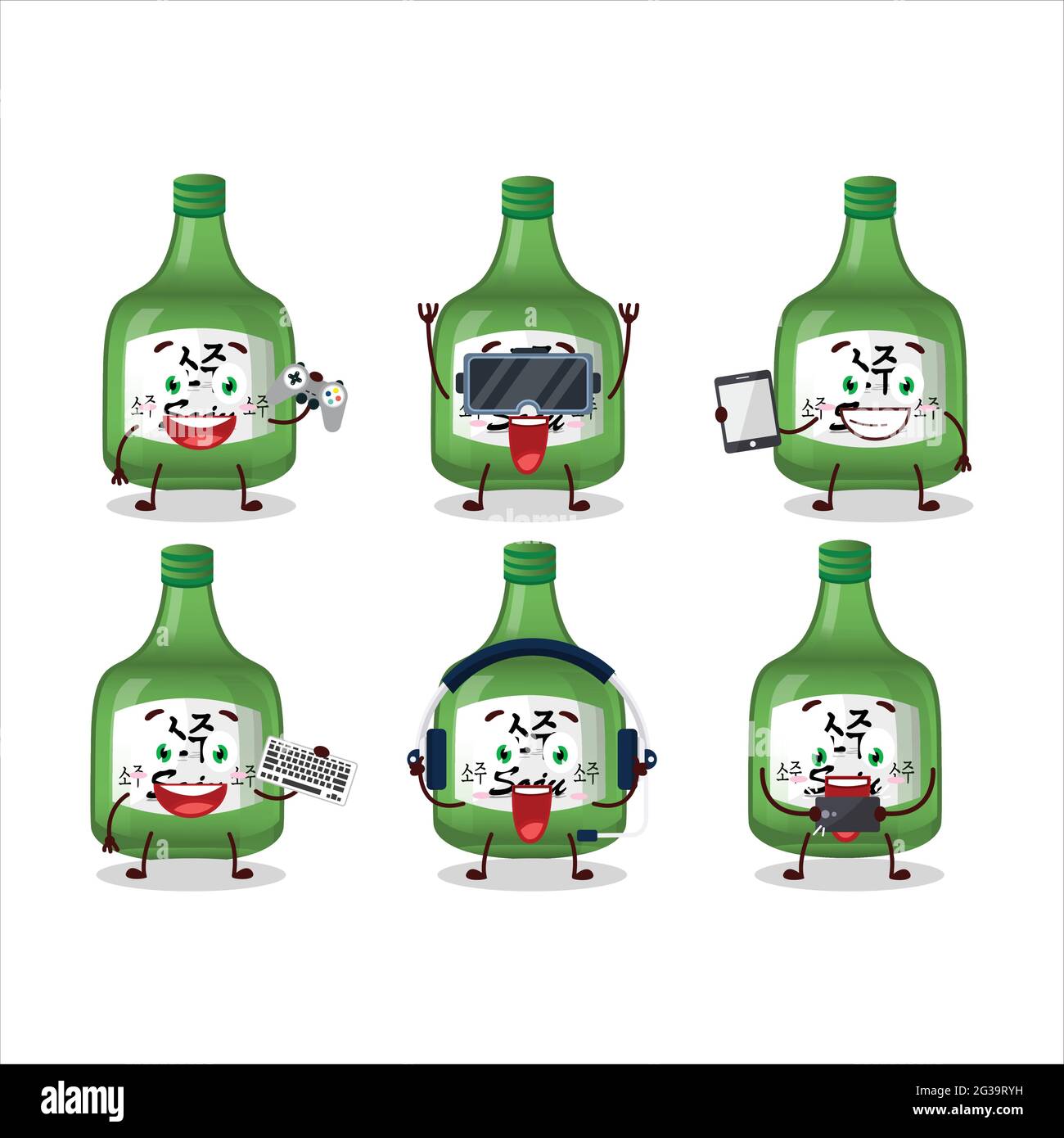 Soju cartoon character are playing games with various cute emoticons ...