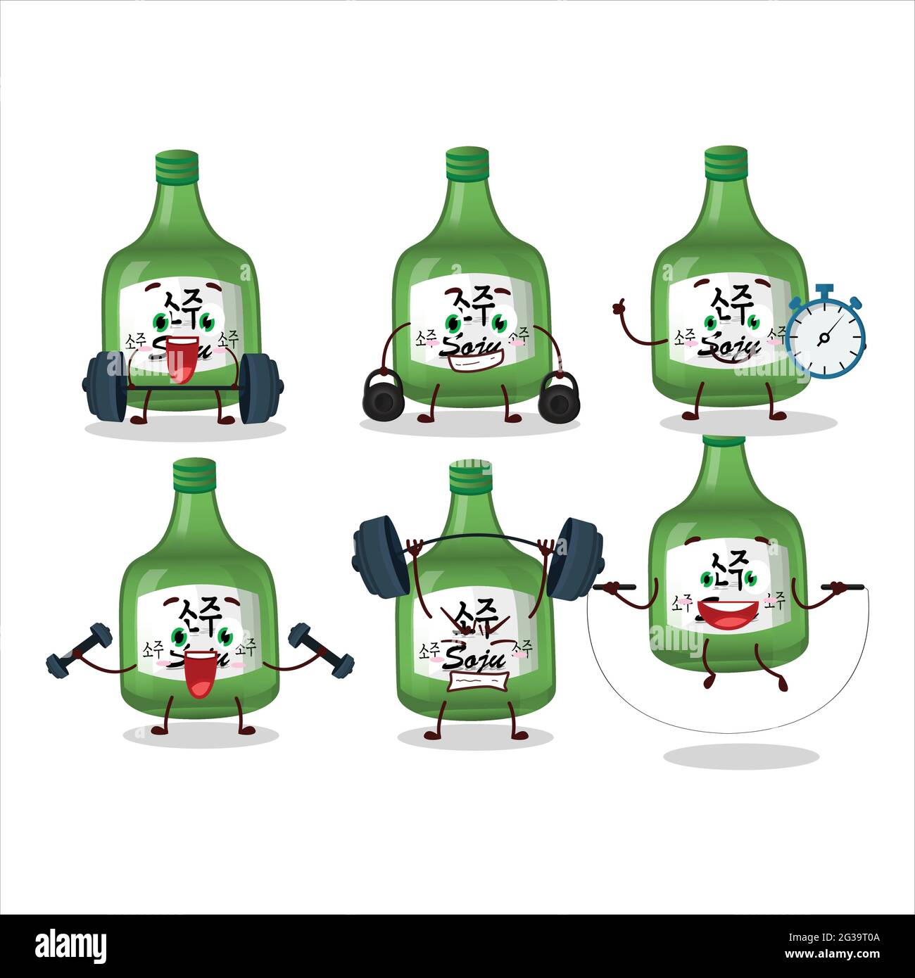 A healthy soju cartoon style trying some tools on Fitness center ...