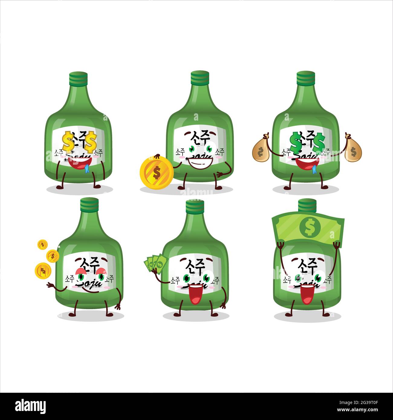 Soju cartoon character with cute emoticon bring money. Vector ...