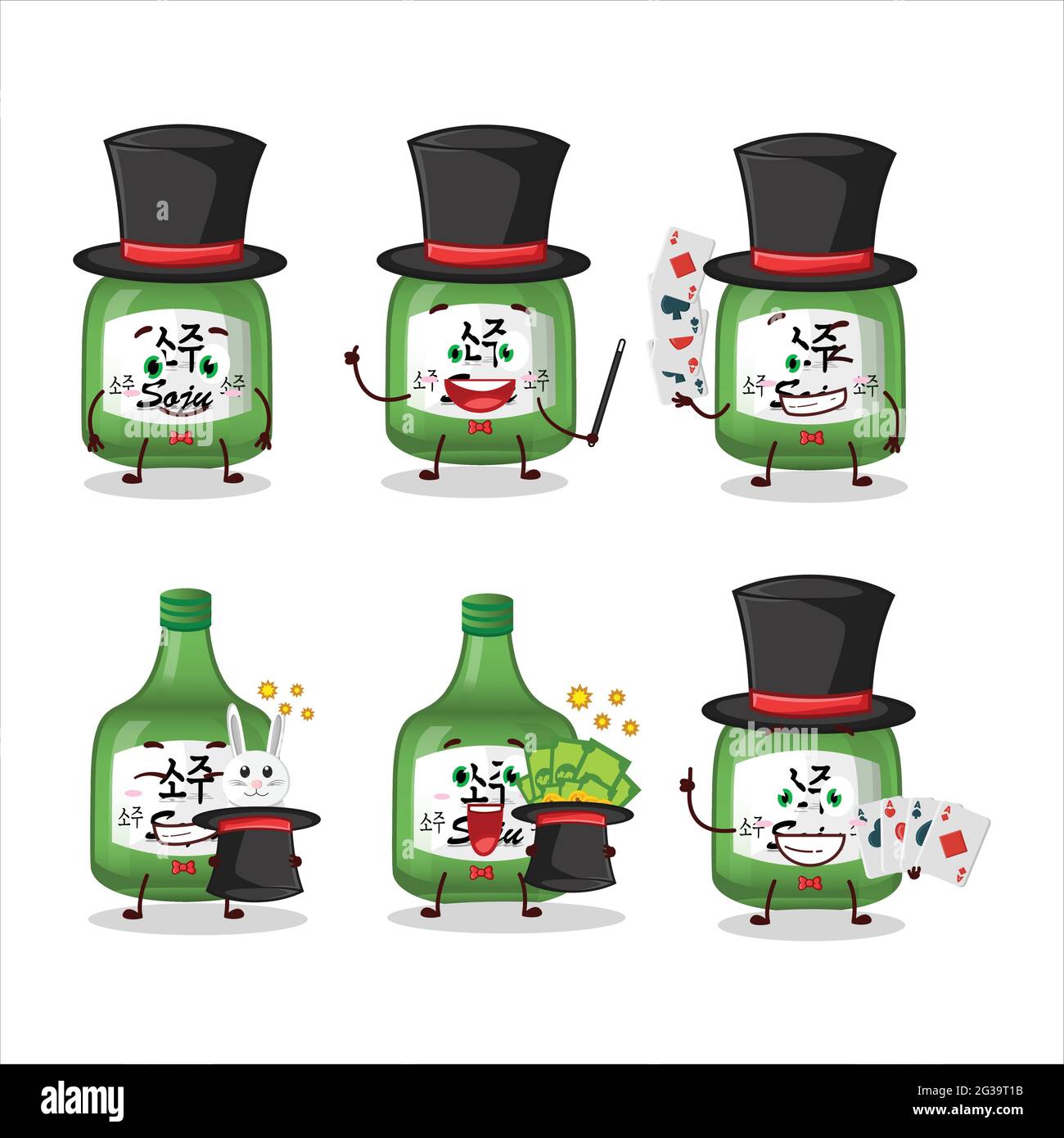 A soju Magician cartoon character perform on a stage. Vector ...