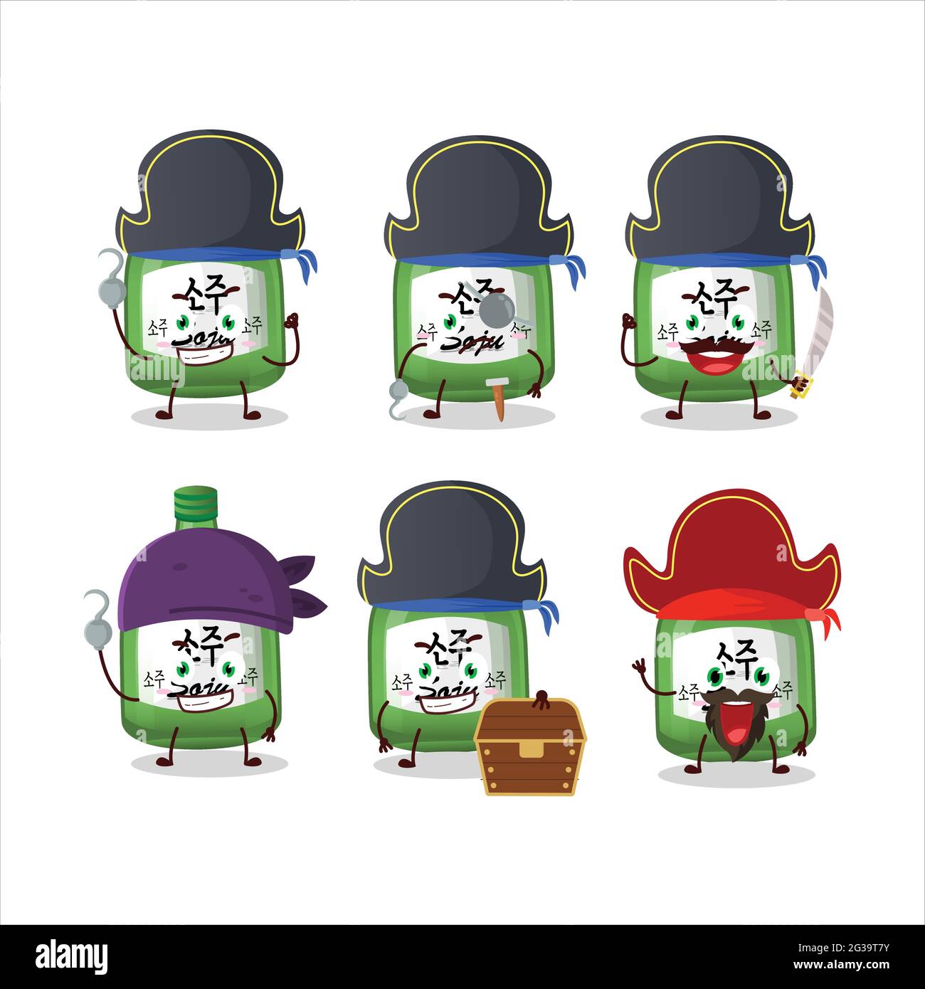 Cartoon character of soju with various pirates emoticons. Vector ...