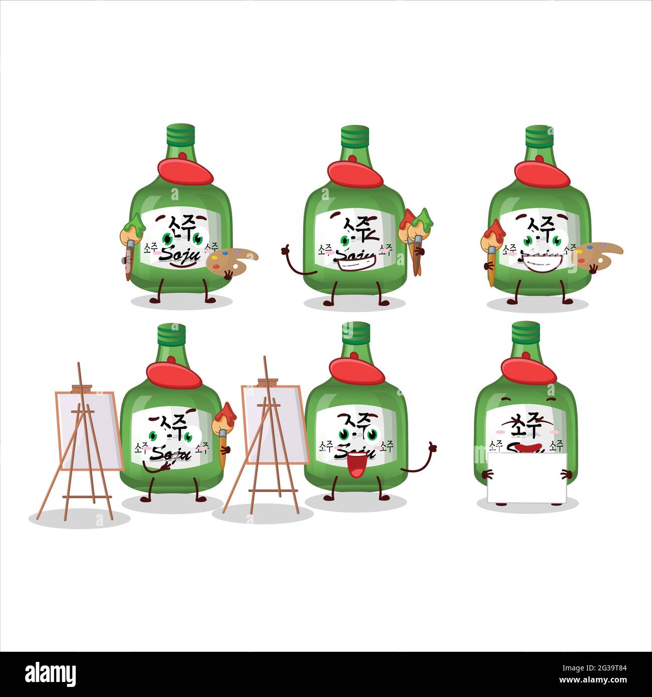 Artistic Artist of soju cartoon character painting with a brush. Vector ...