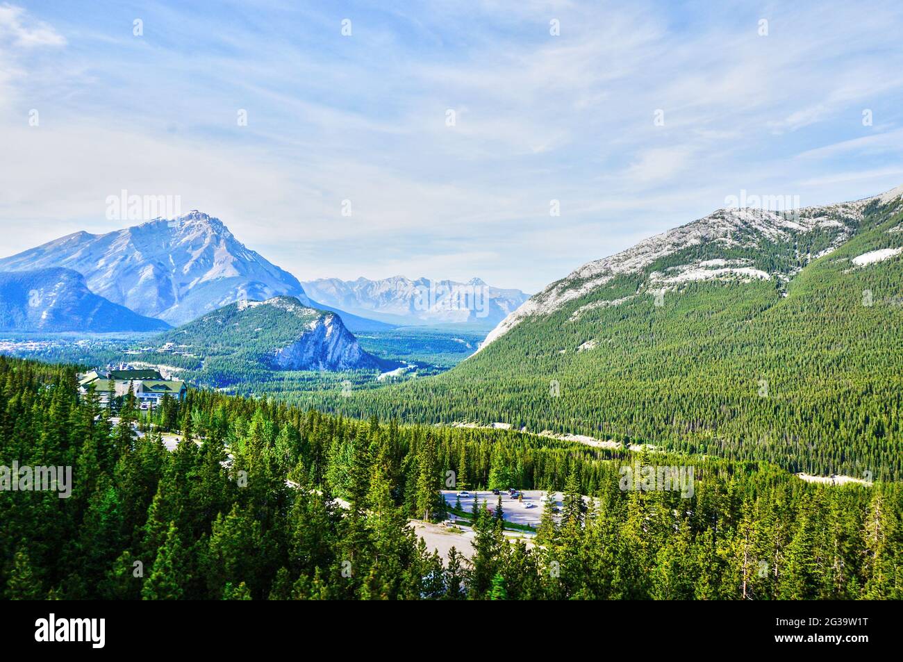 Aerial view of Banff National Park in the Canadian Rockies, Alberta ...