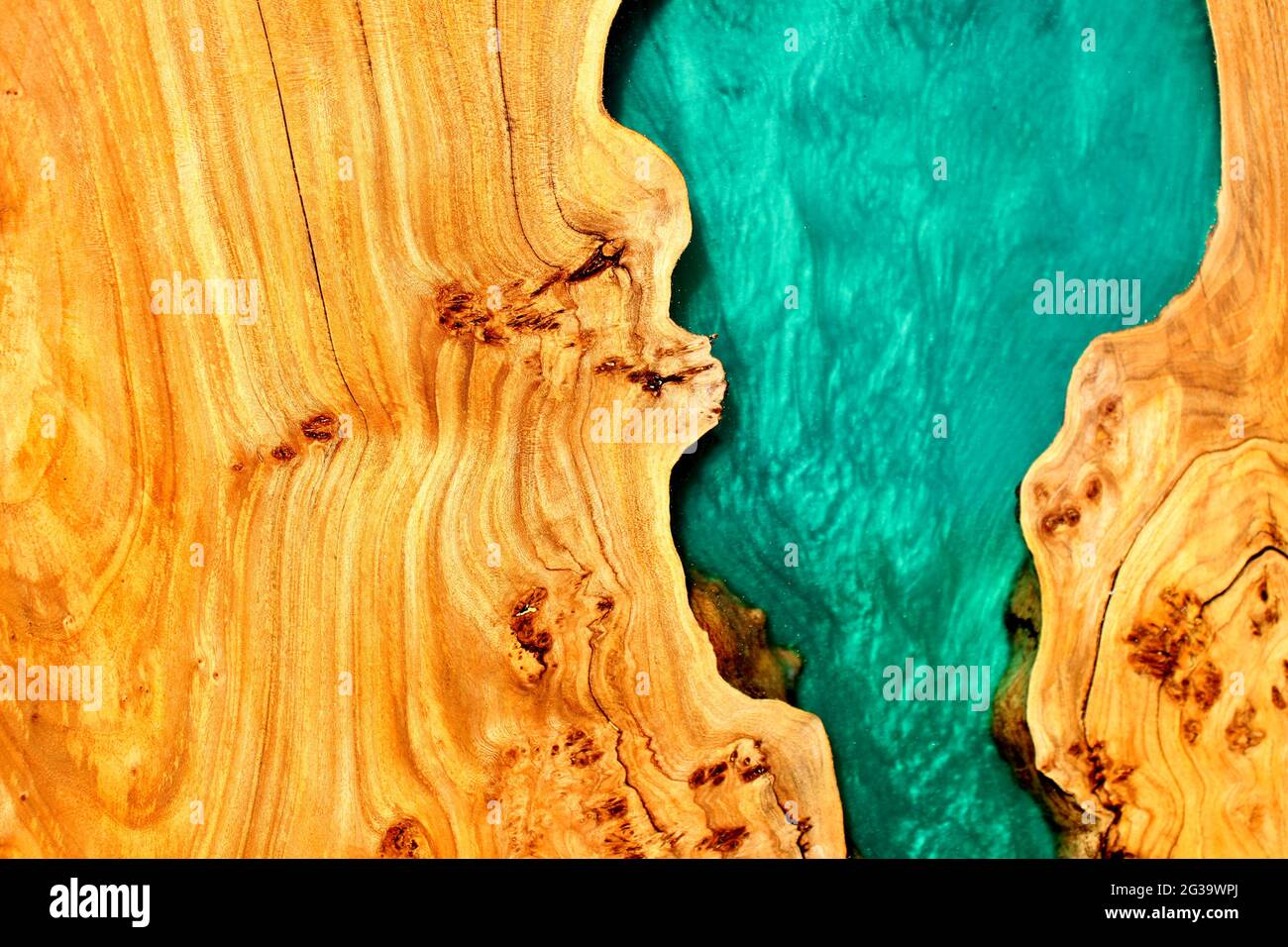 turquoise epoxy resin panel with walnut, texture for design Stock Photo ...
