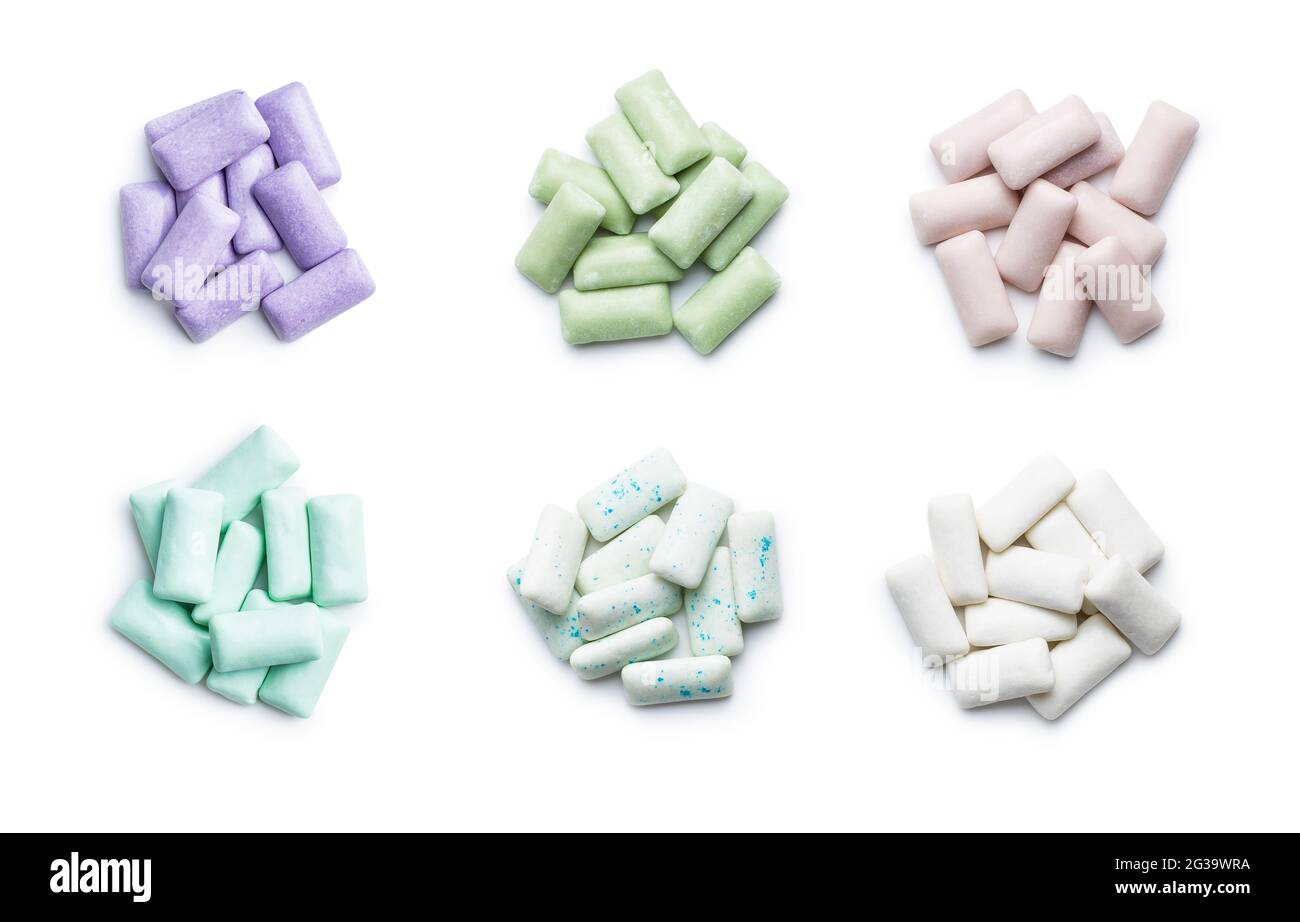 Different mint chewing gum pads isolated on white background Stock ...